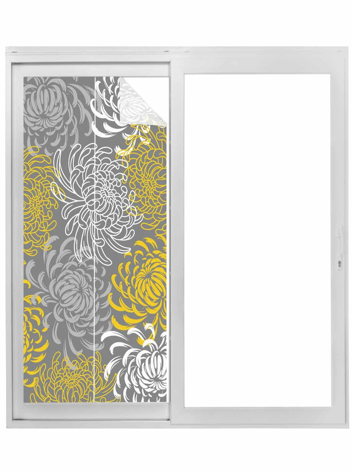 Yellow Gray Floral Window Privacy Film Stained Glass Window Film ...