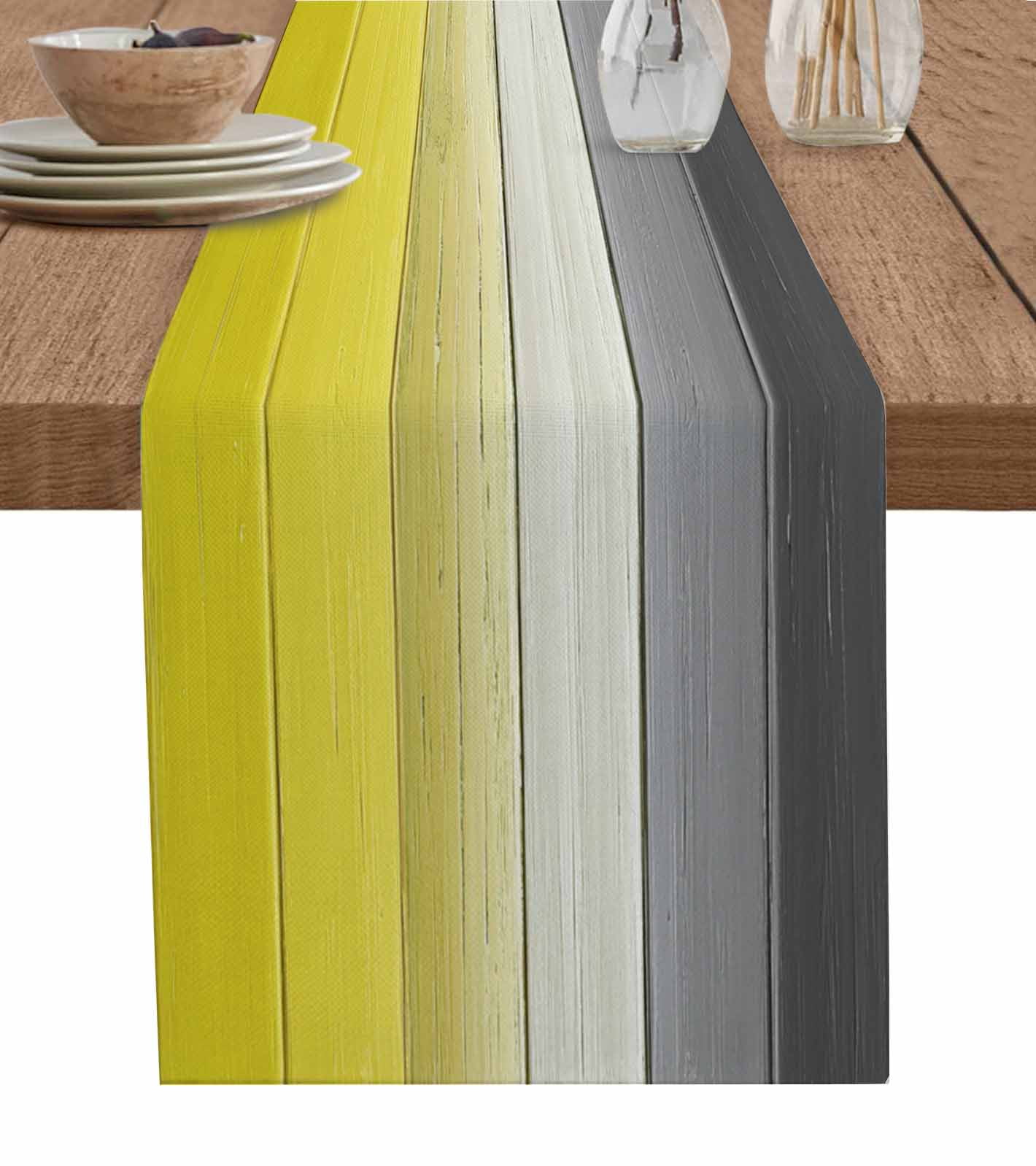 Yellow Gray Gradient Table Runners 60 Inches Long, Cotton Linen Fabric ...