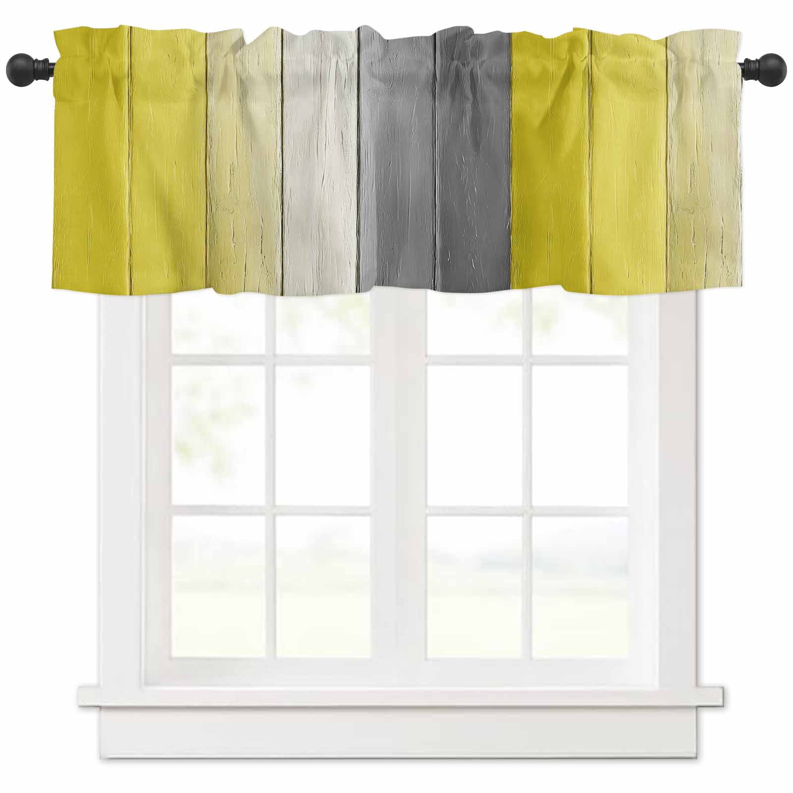Yellow Gray Ombre Valances for Windows Farmhouse Kitchen Curtains ...
