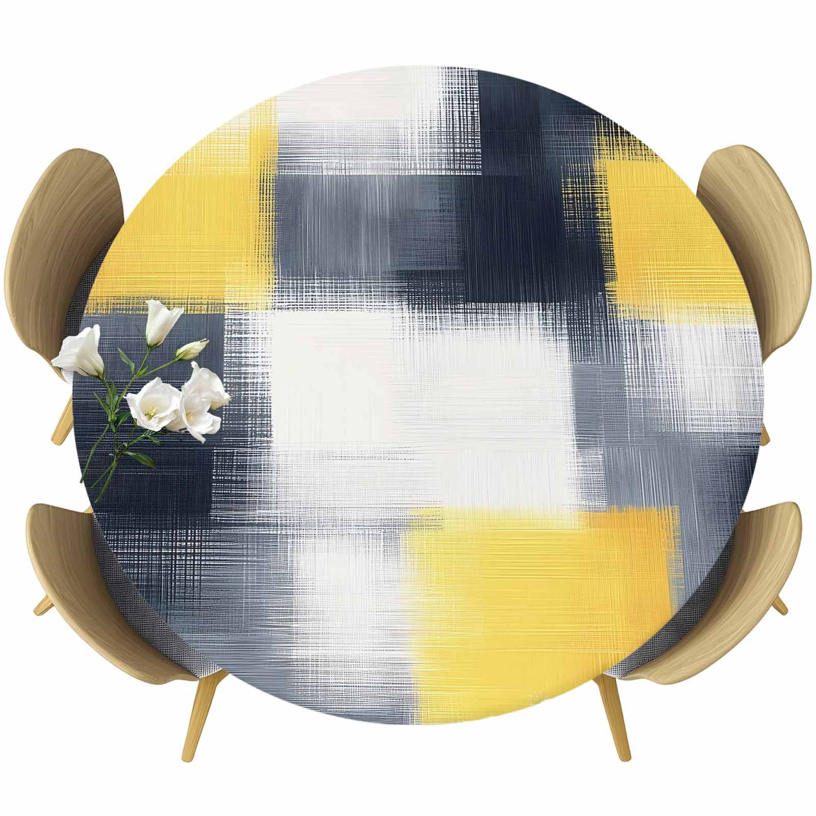 Yellow Gray Round Tablecloth 45-54 Inch Round Fitted Table Cloth with ...