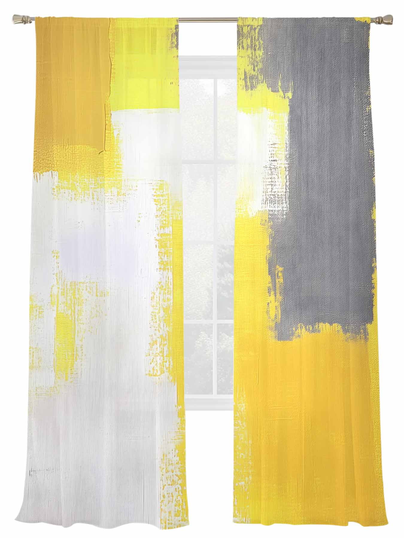 Yellow Gray Sheer Curtains for Living Room Bedroom, Light-filtering ...