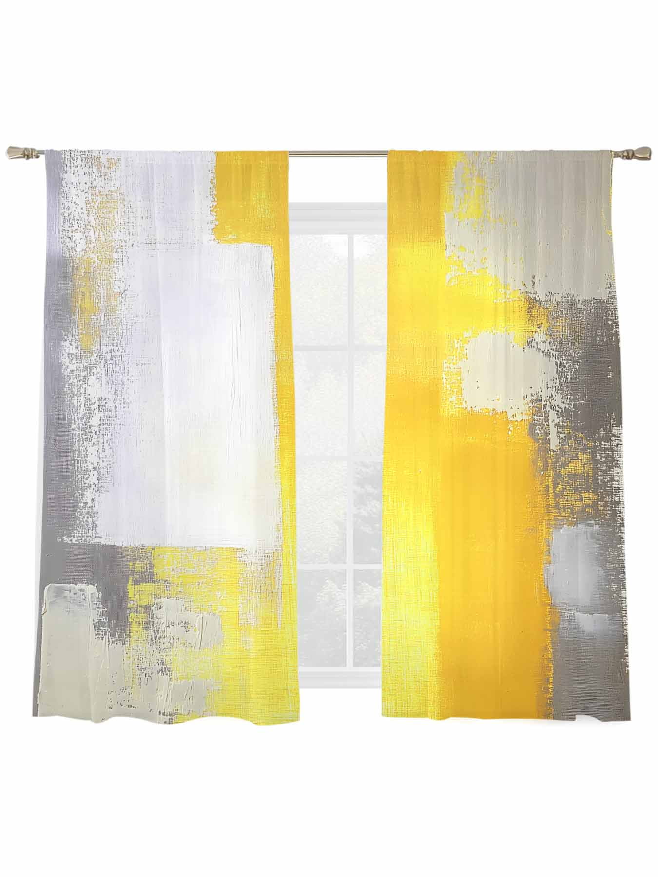 Yellow Gray Sheer Curtains for Living Room Bedroom, Light-filtering ...