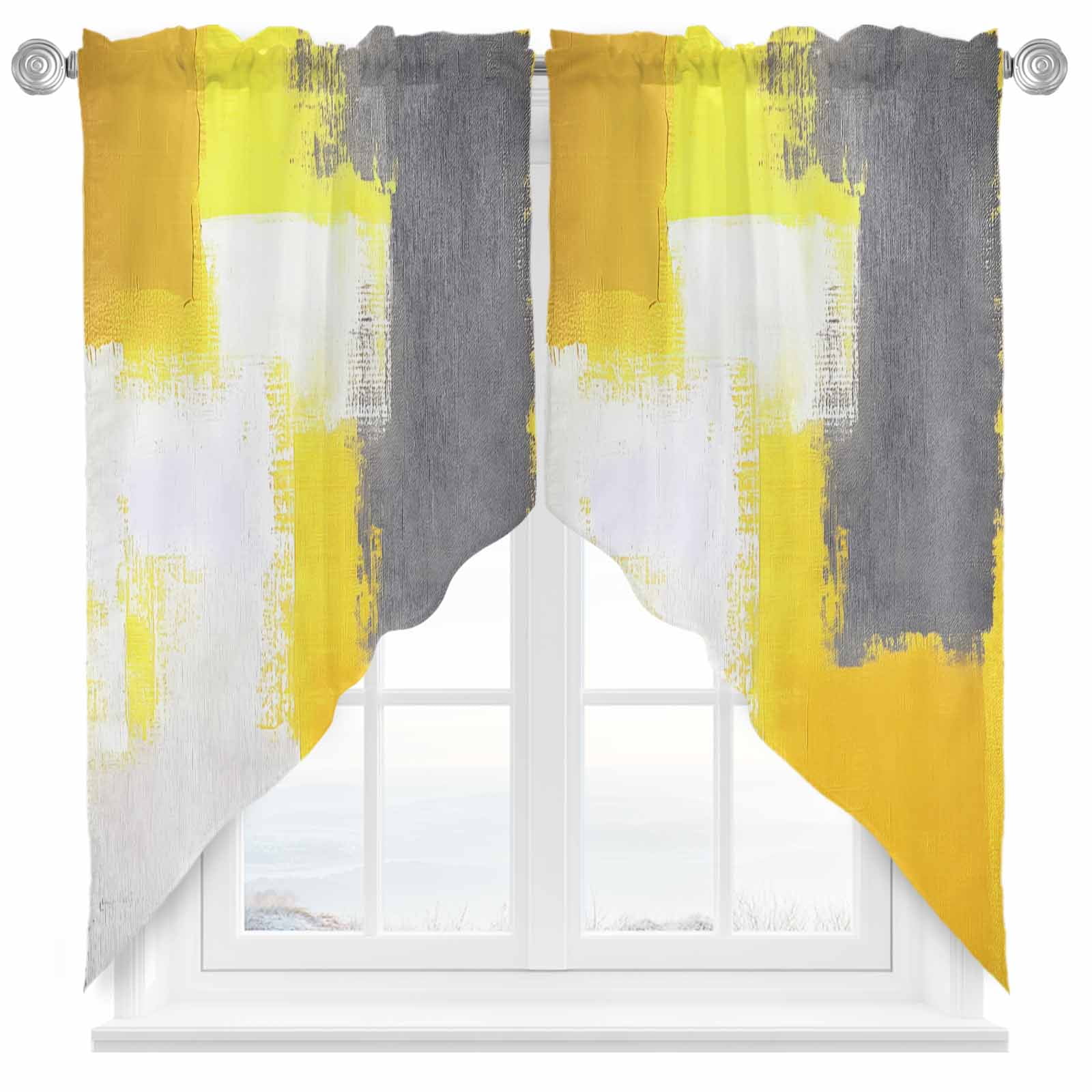 Yellow Gray Swag Curtain Valance for Windows, Geometric Oil Paint ...
