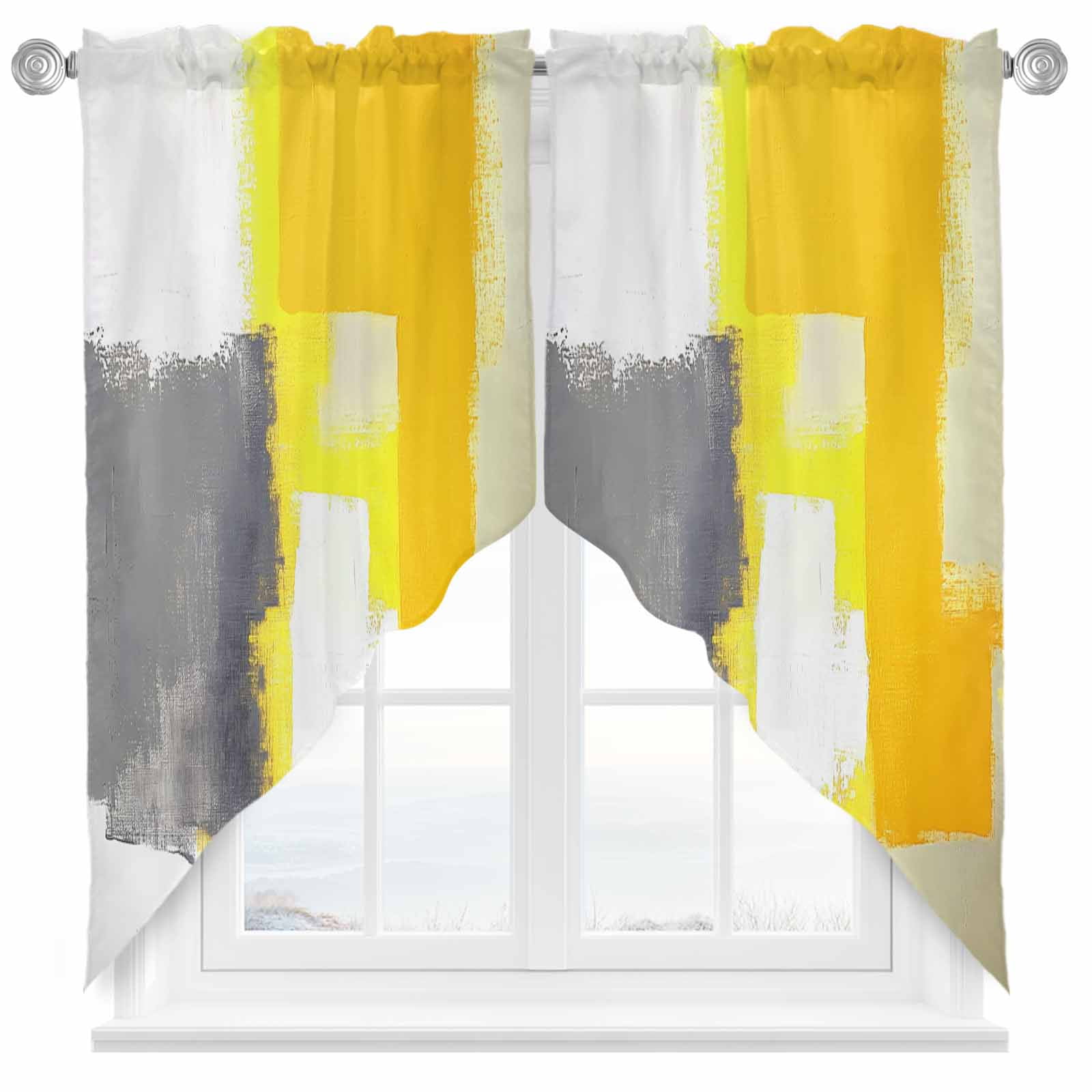 Yellow Gray Swag Curtain Valance for Windows, Graffiti Geometric ...