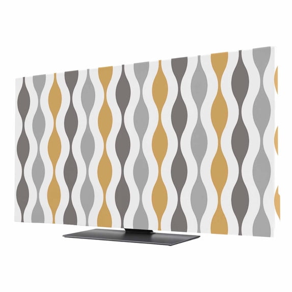 Yellow Gray TV Dust Cover 43 Inch, Medieval Print Waves Geometric ...