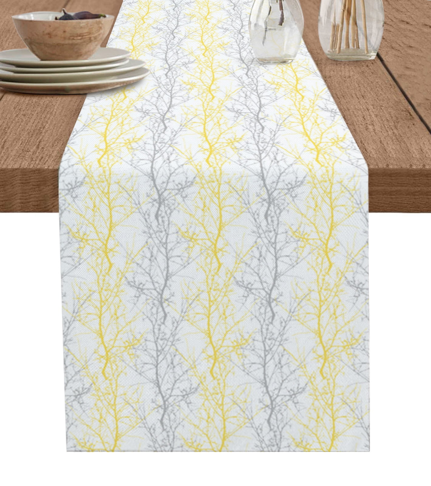 Yellow Gray Table Runner Pastoral Botanical Branch Aesthetics ...