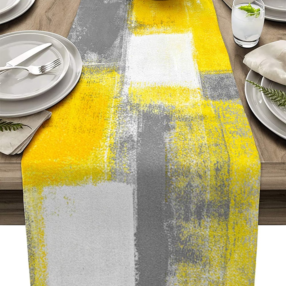 Walmart Cotton Linen Table Runner, Yellow Gray, 13x72in for Kitchen ...