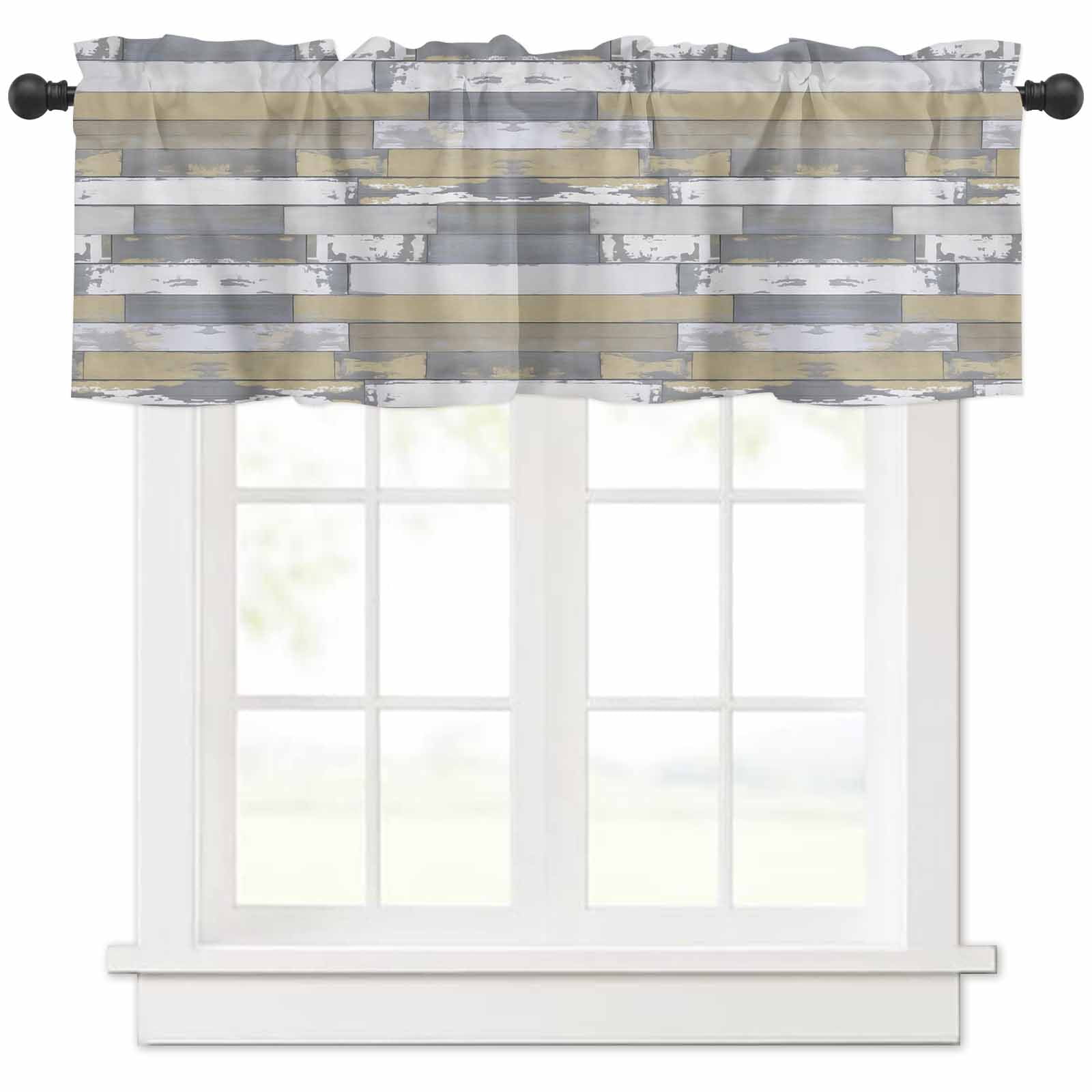 Yellow Gray Valances for Windows Farmhouse Kitchen Curtains Valances ...