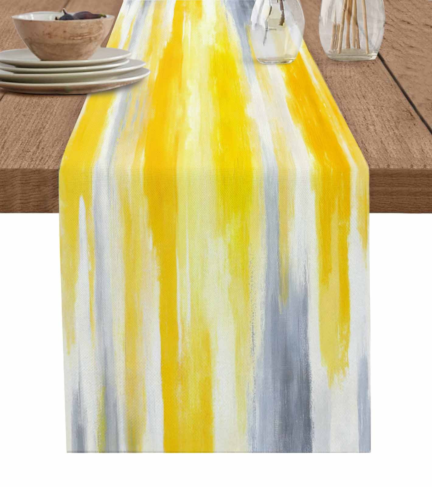 Yellow Gray White Burlap Cotton Table Runner 13x90 Inches Long ...