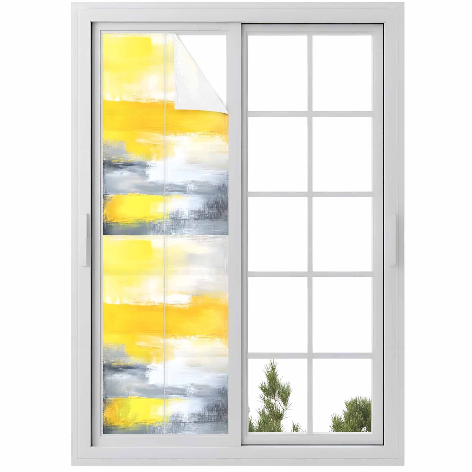Yellow Gray Window Privacy Film, Contemporary Oil Painted Abstract ...