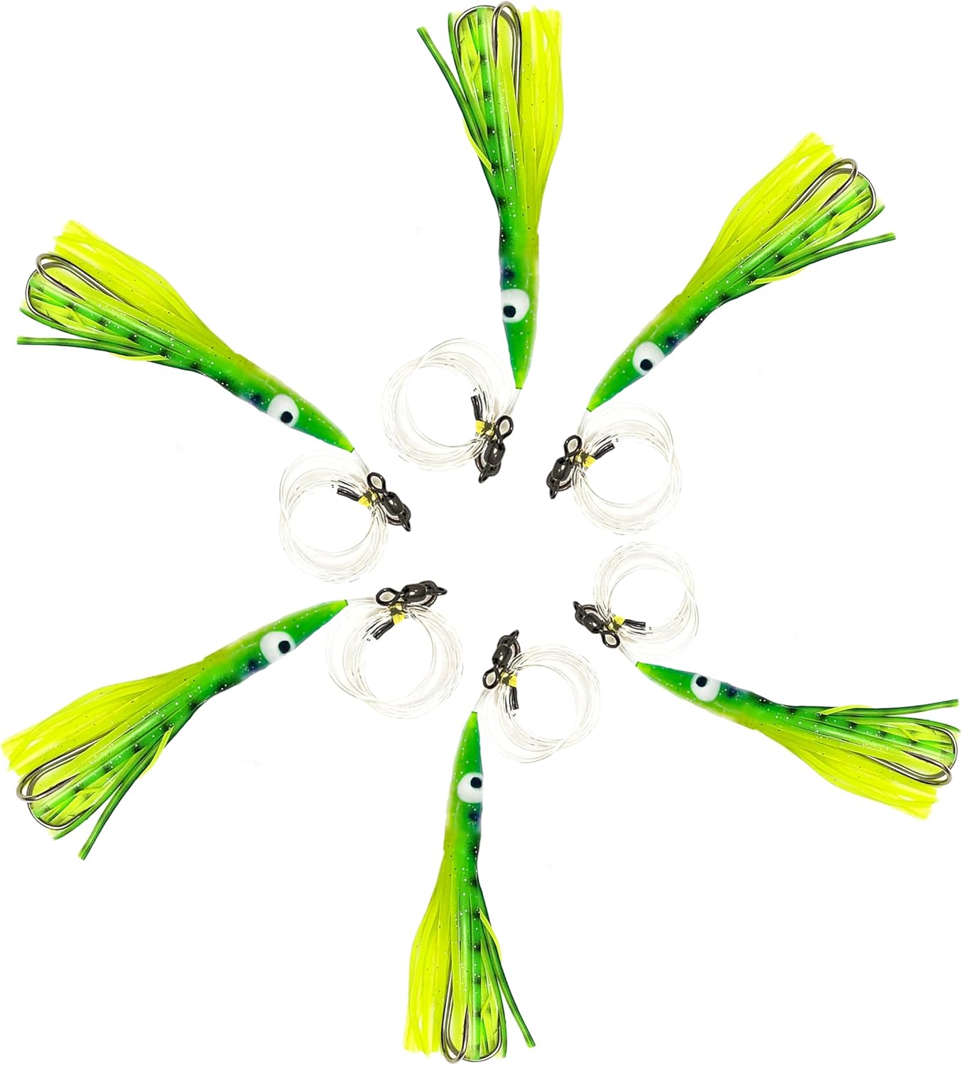 Yellow/Green 6" Tuna Clone Rigs - 6 pcs | Durable Saltwater Fishing ...