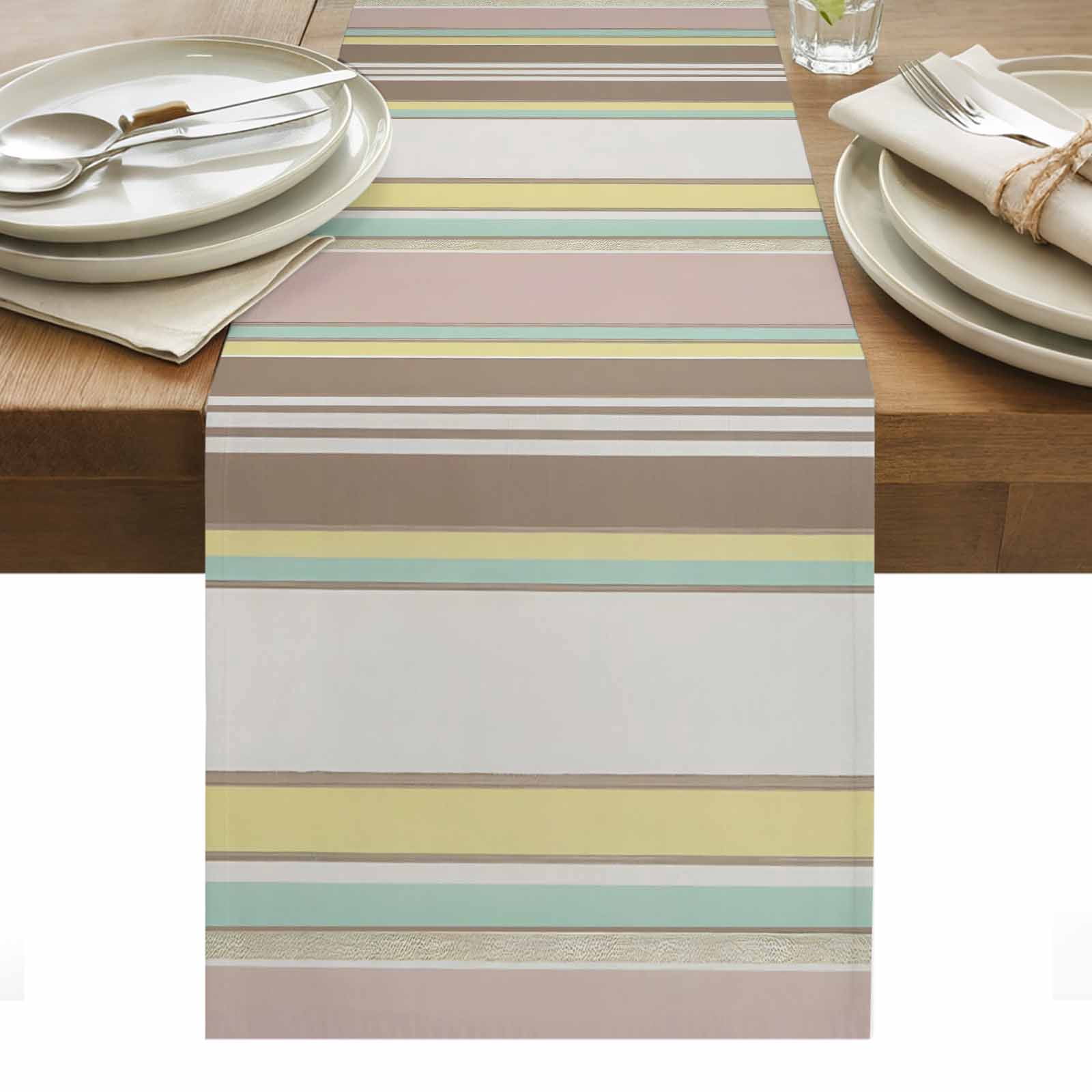 Yellow Green Brown Striped Table Runner - 70 Inch Long, Kitchen Dining ...