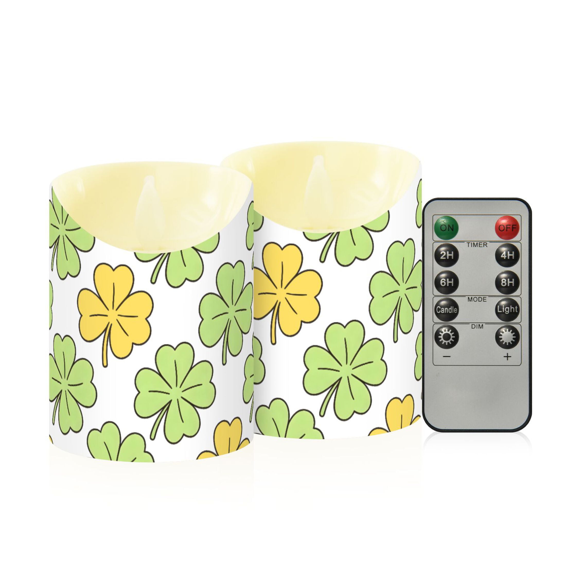 Yellow Green Clover Flameless Candles 2 PCS with Remote Realistic ...