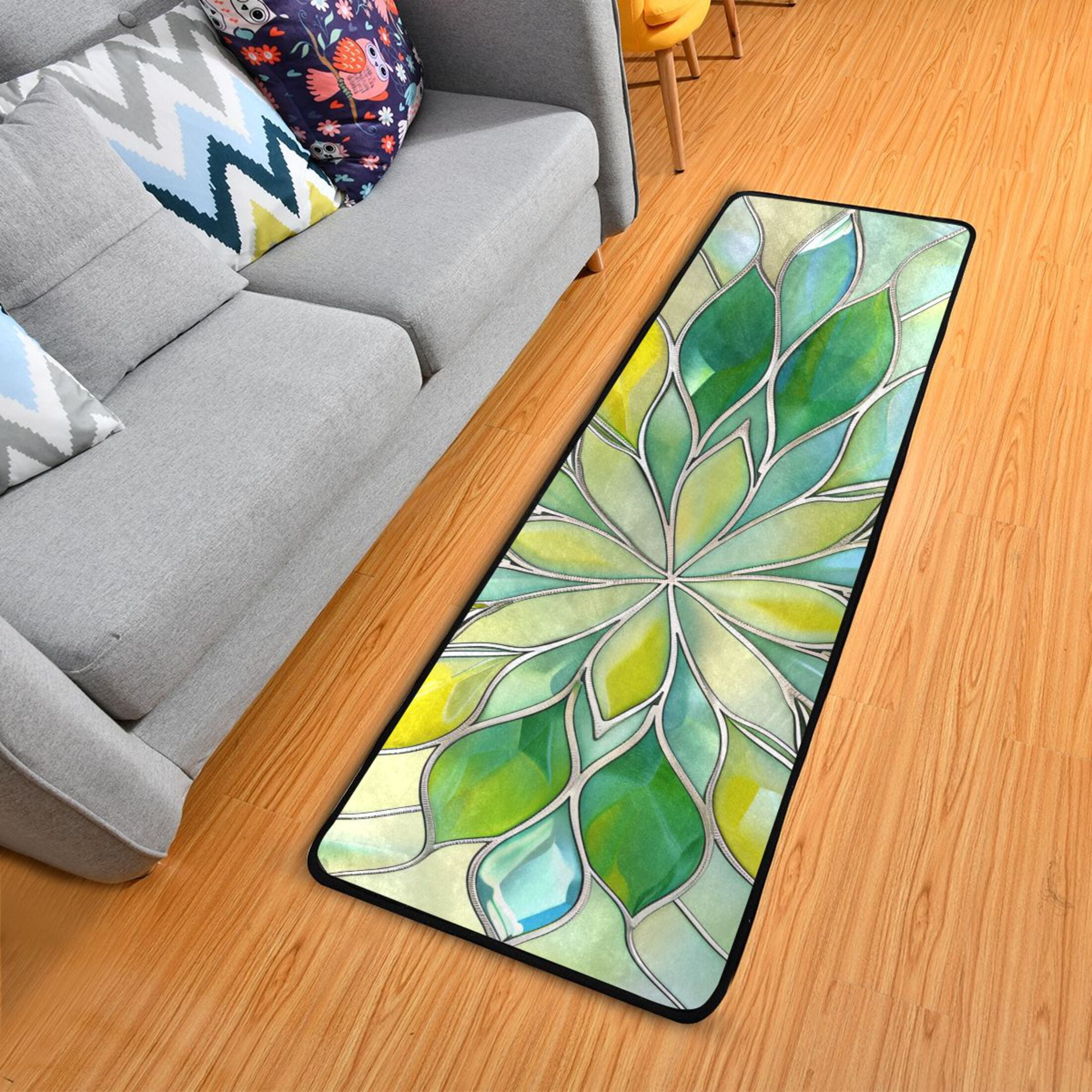 Yellow Green Floral Stained Glass Hallway Runner Rug 2'X6' Non-Slip ...