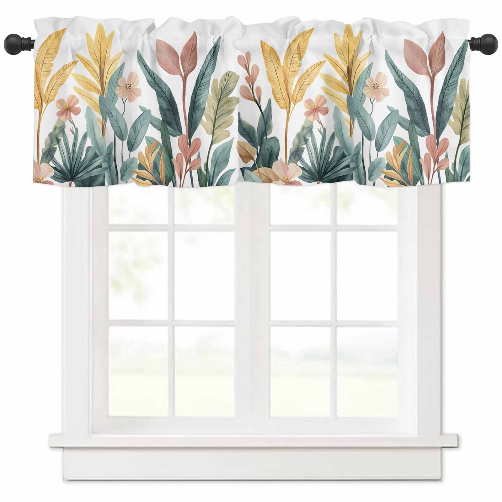 Yellow Green Leaves Valances for Windows Farmhouse Kitchen Curtains ...