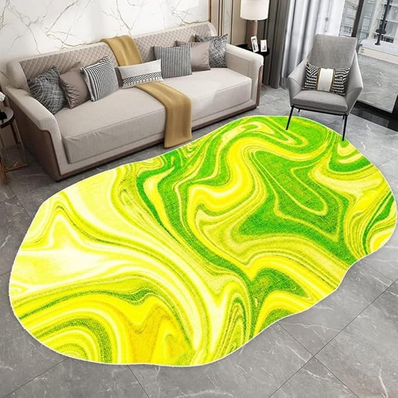 Yellow Green Marble Texture Modern Abstract Area Rug For Living Room ...