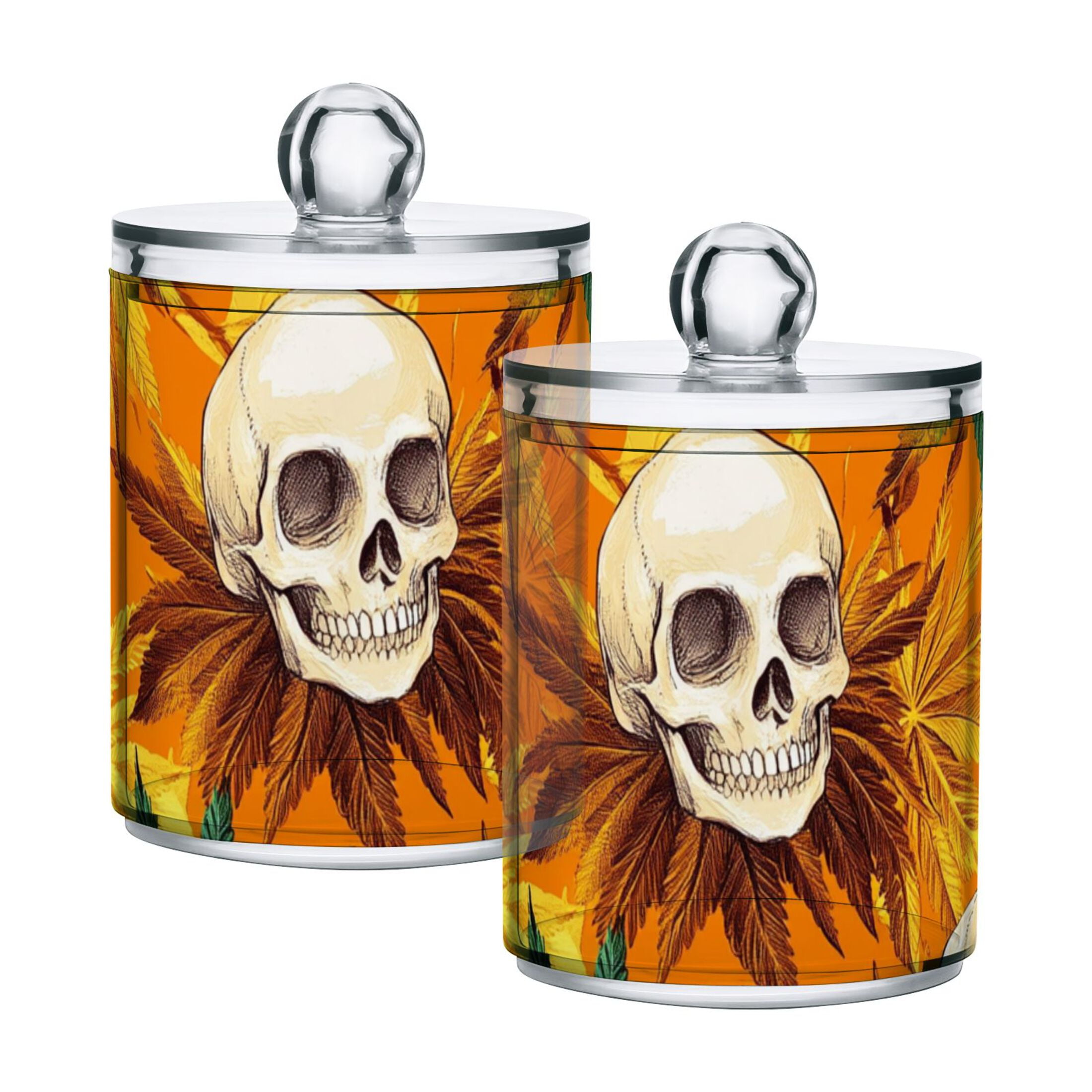 Yellow Green Palm Leaves Skulls Tropical Translucent Plastic Cans ...