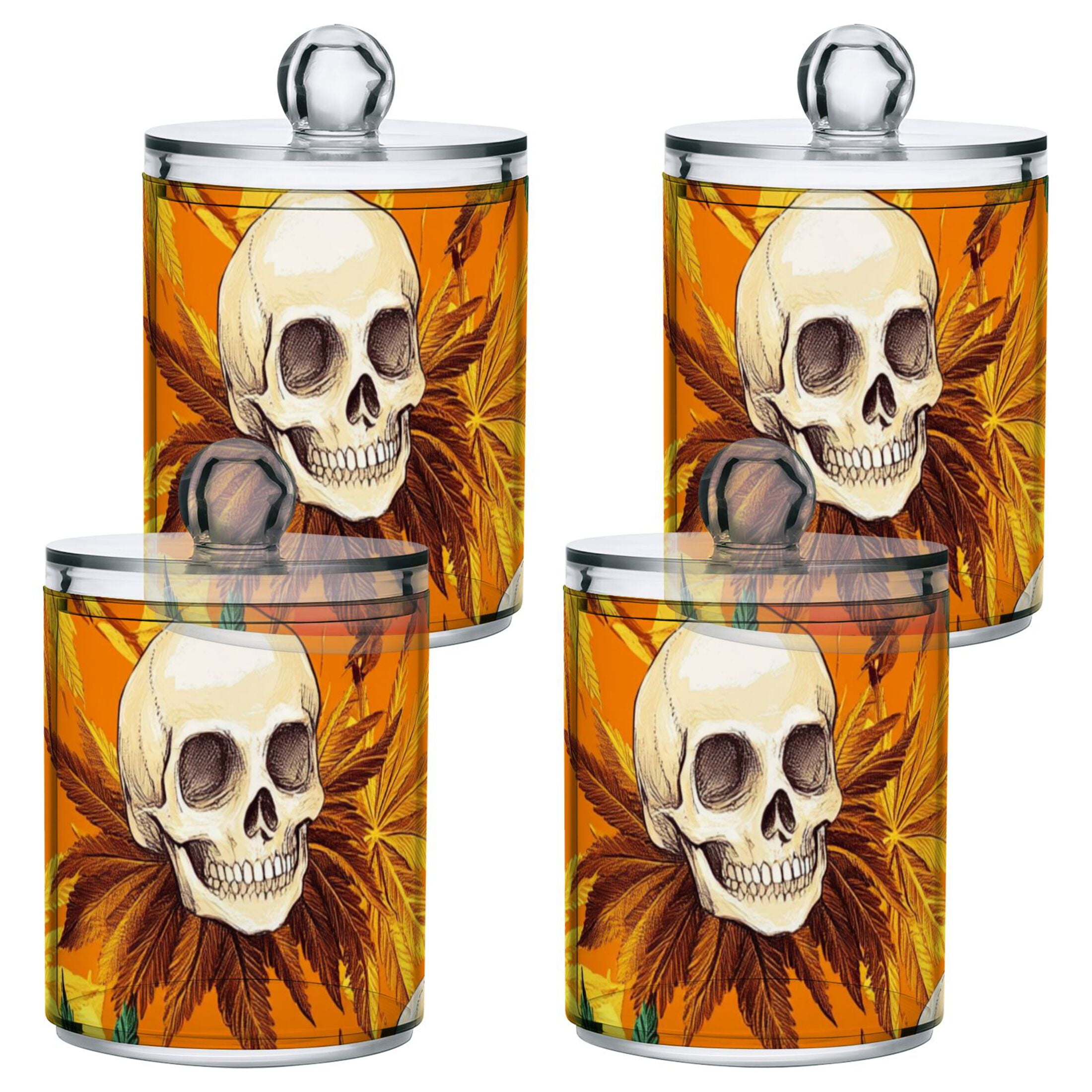 Yellow Green Palm Leaves Skulls Tropical Translucent Plastic Cans ...