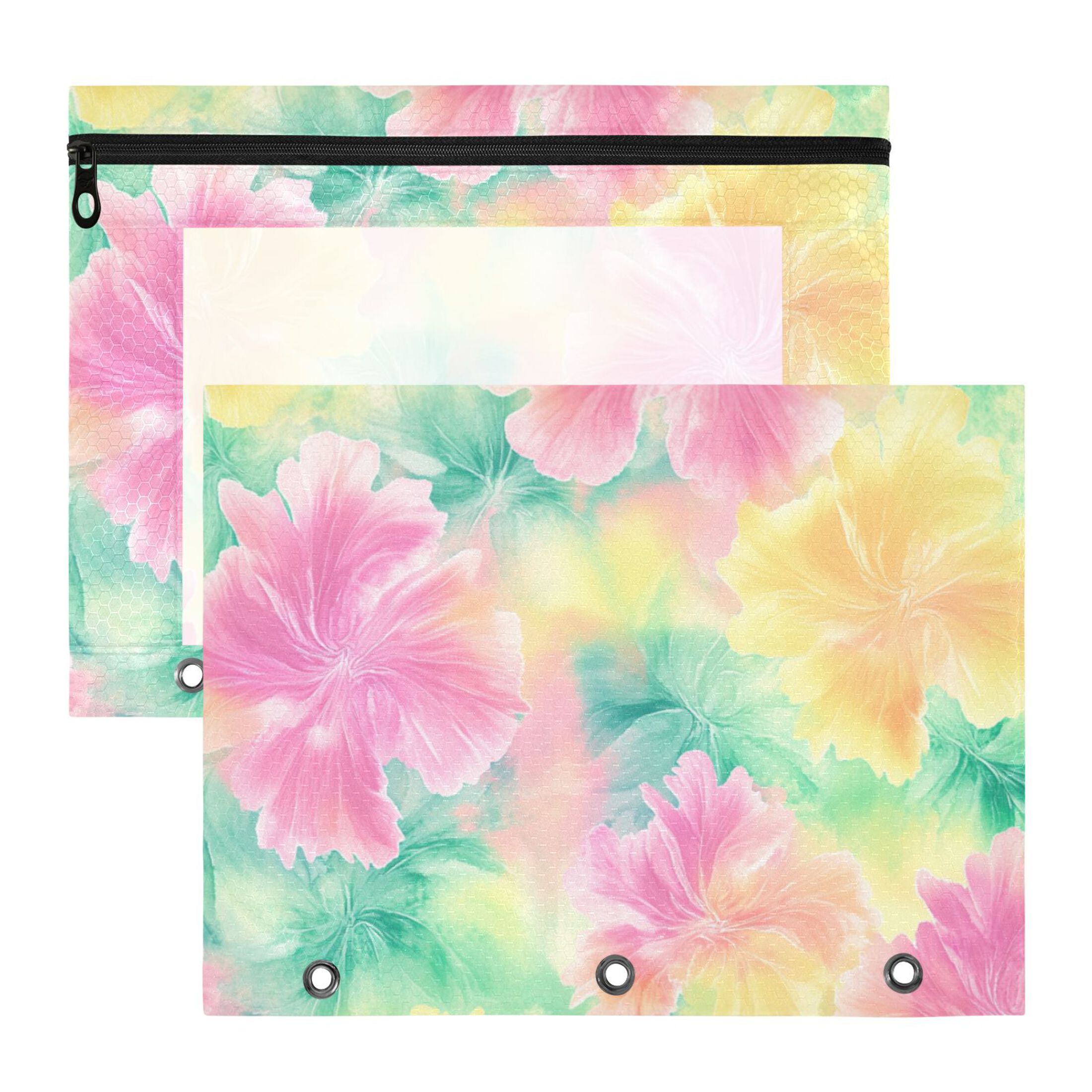 Yellow Green Pinkish Tie Dye Florals 3-Ring Binder Pouches A4 Size ...