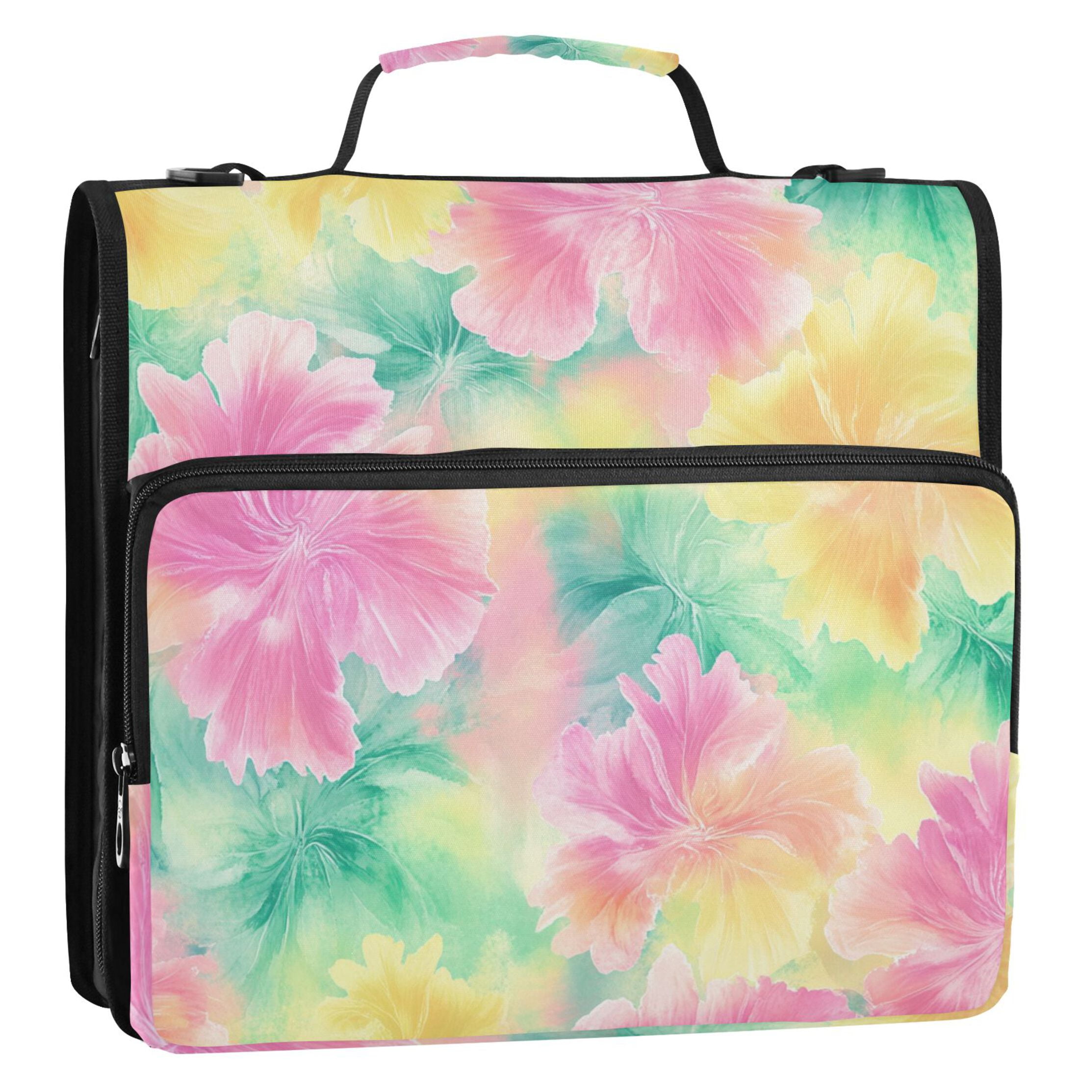 Yellow Green Pinkish Tie Dye Florals Binder Bag with Shoulder Strap 3 ...