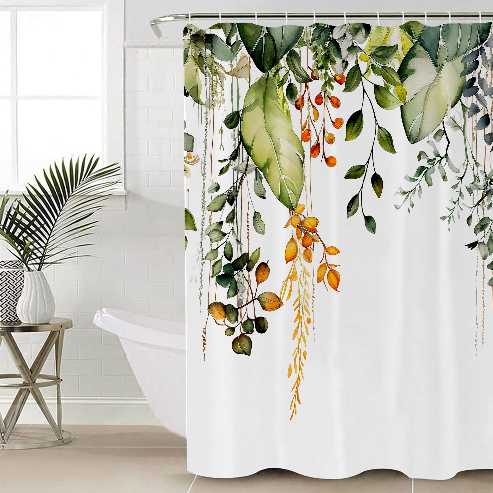 Yellow And Green Plant Shower Curtain For Bathroom Waterproof Enhanced