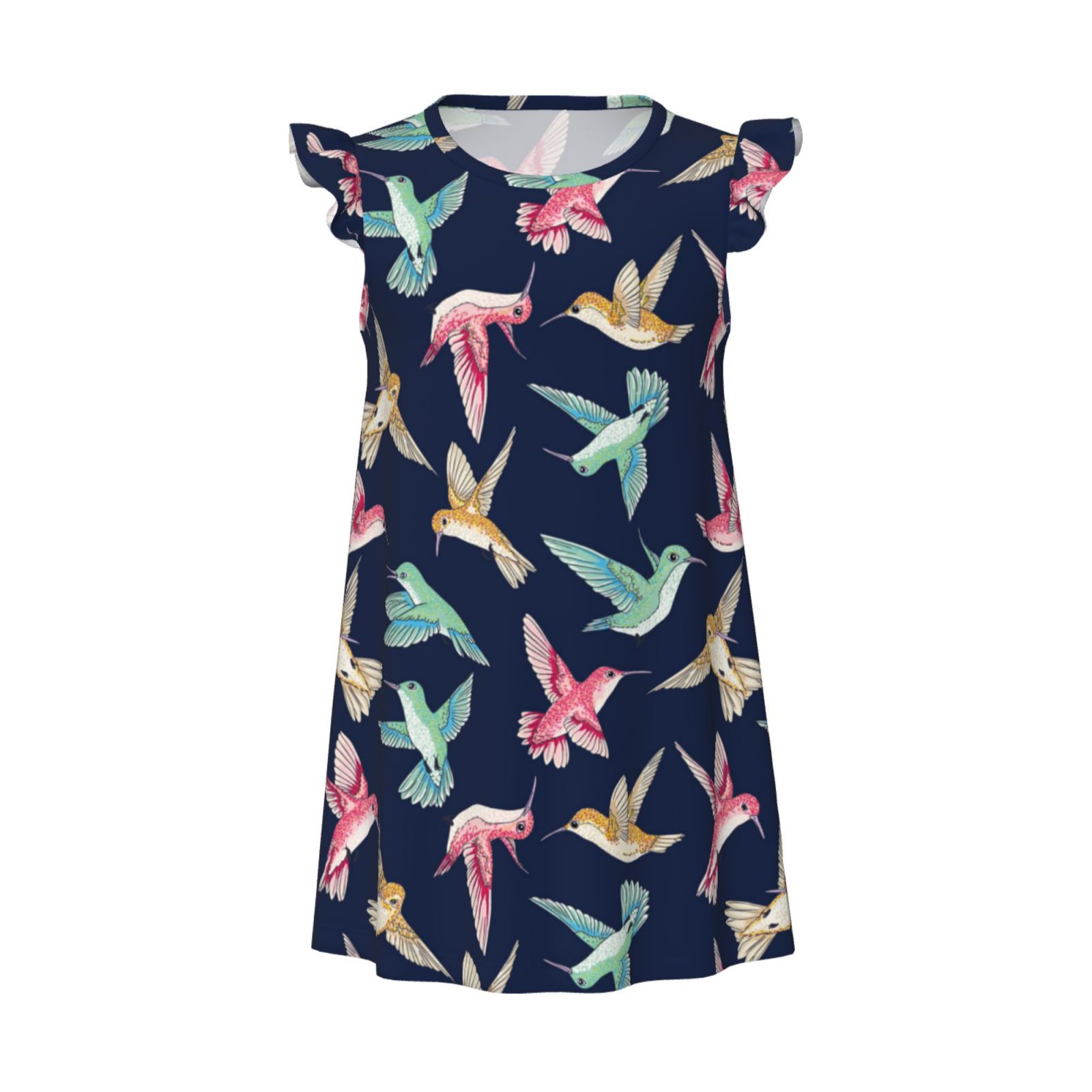 Yellow Green Red Hummingbird Girls Nightgowns, Short Sleeves Dress ...