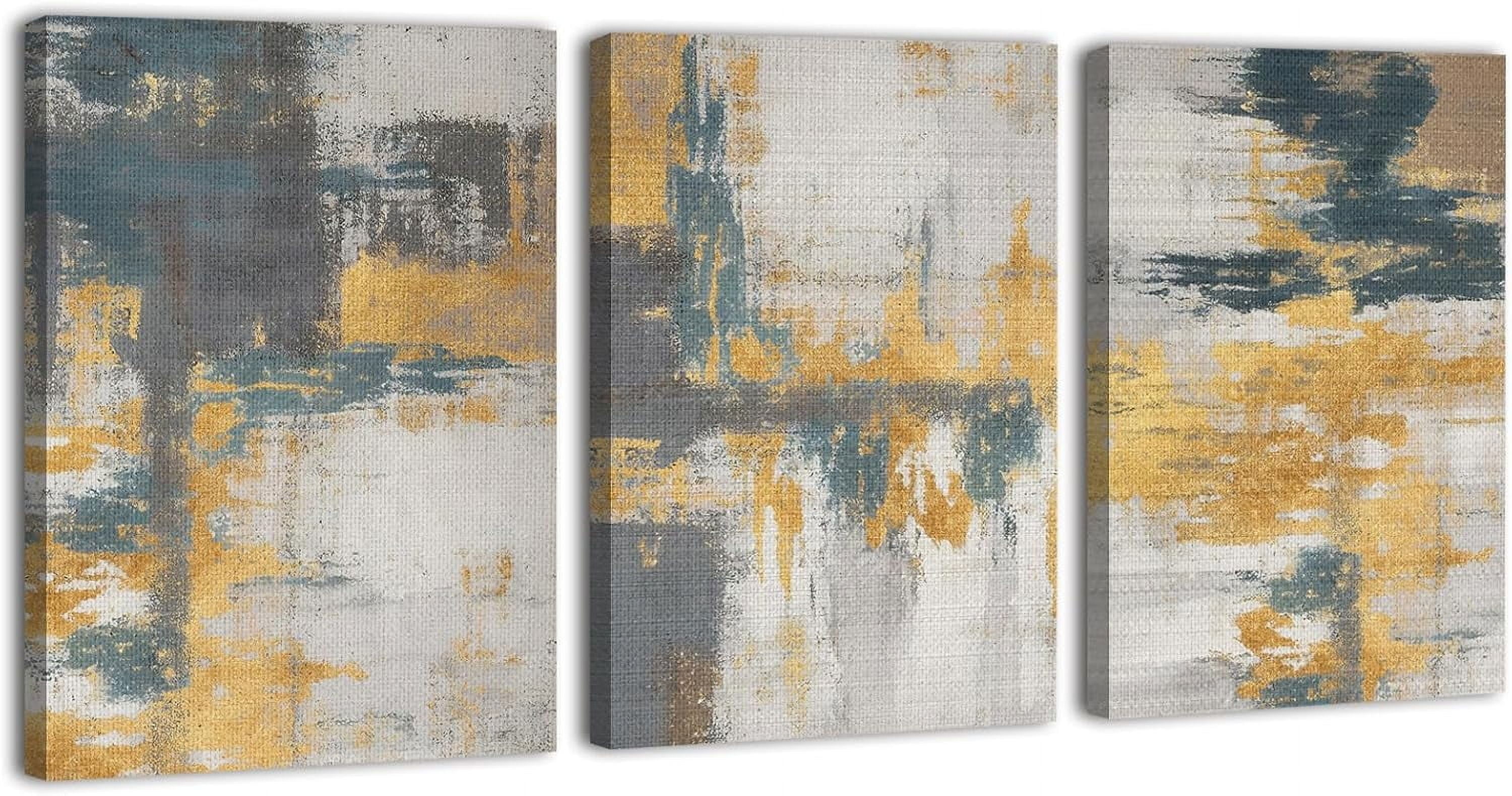Yellow Grey Abstract Canvas Wall Art for Living Room Modern Office Wall ...