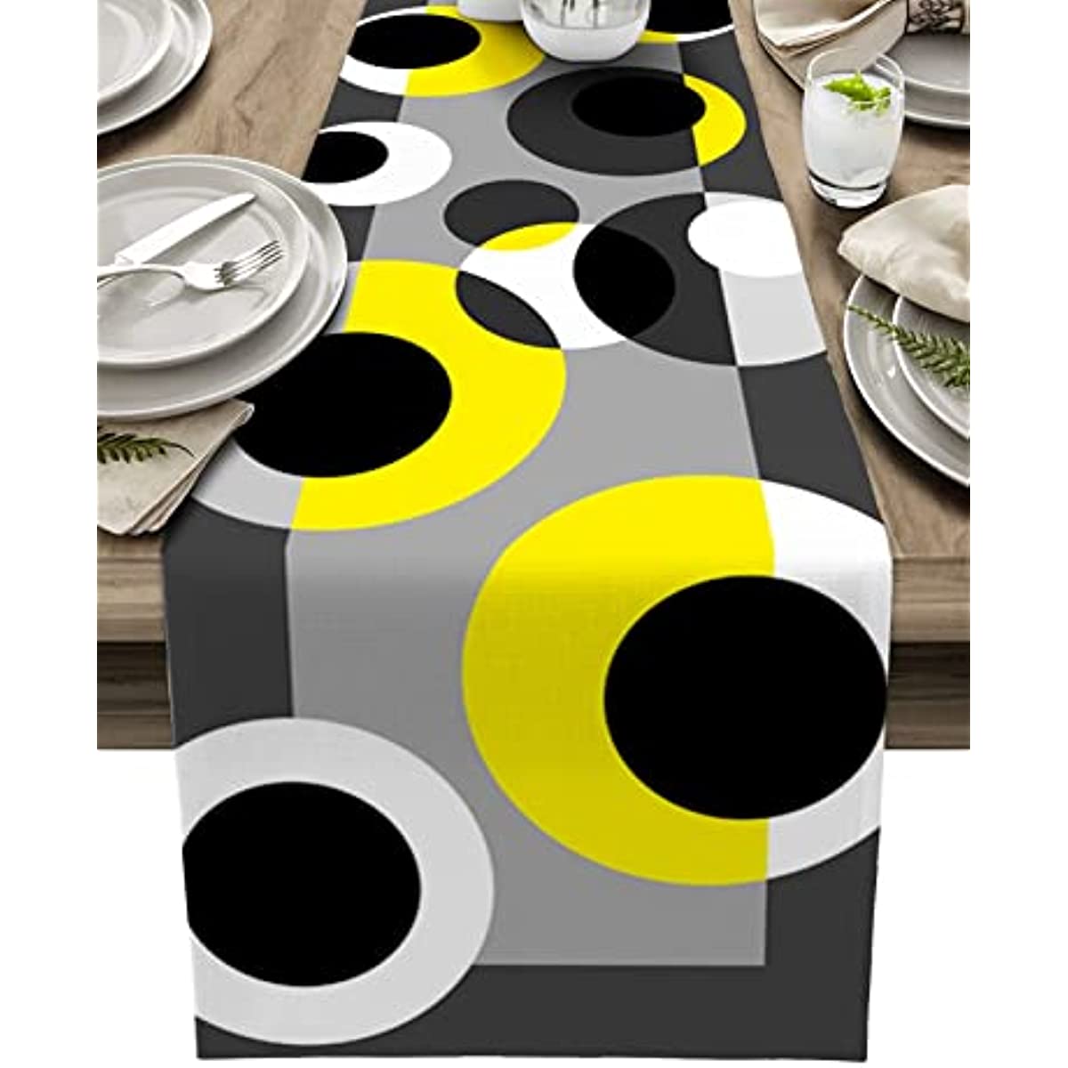 Yellow Grey Abstract Texture Linen Table Runners Kitchen Table Decor ...