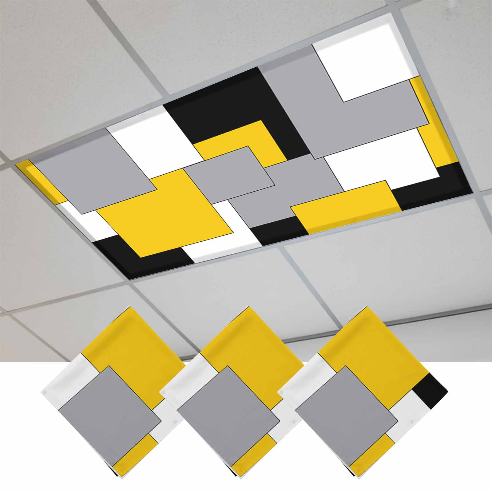 Yellow Grey Black Geometric Fluorescent Light Covers, Middle Century ...