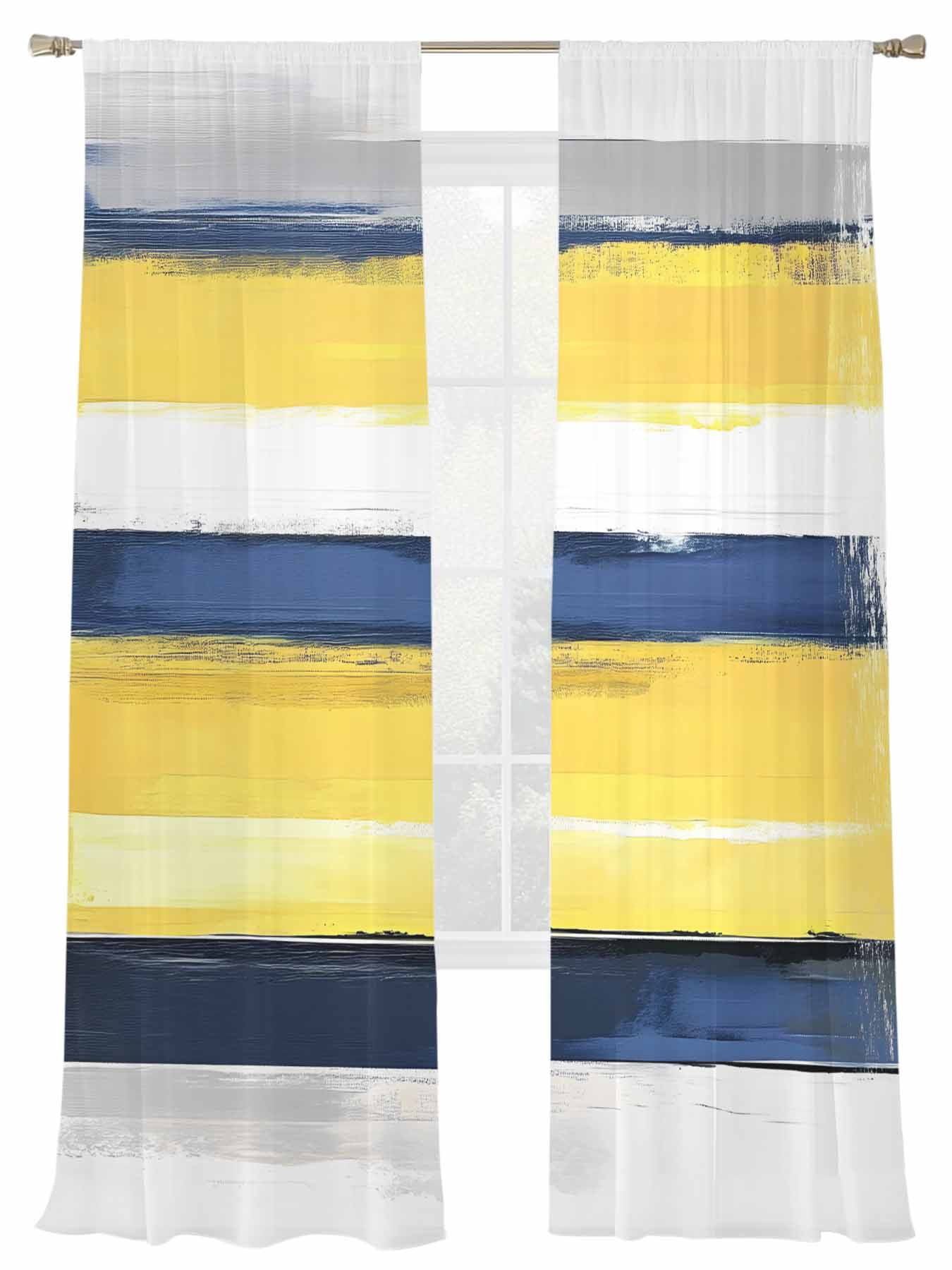 Yellow Grey Blue Sheer Curtains for Living Room Bedroom, Light ...