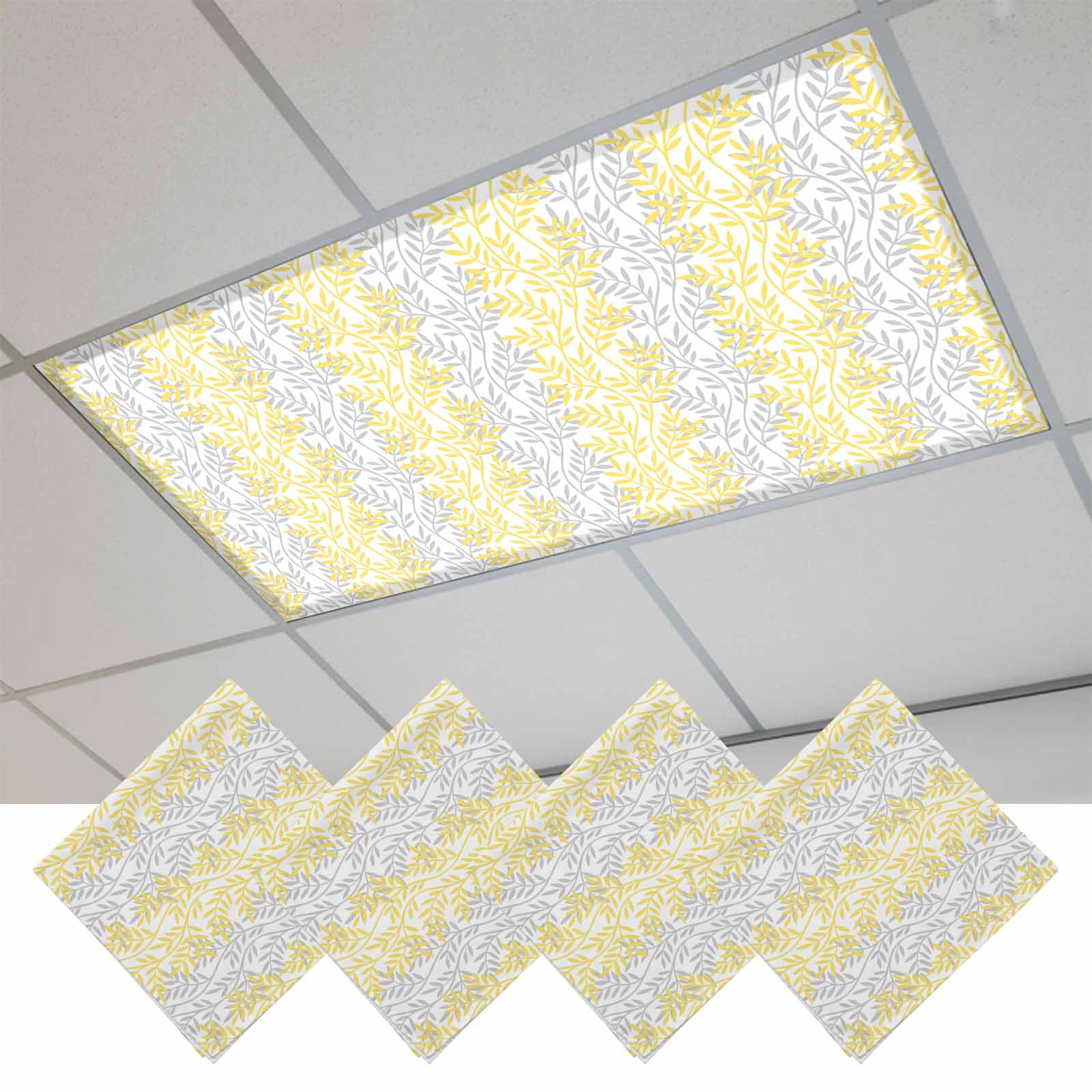 Yellow Grey Botanical Fluorescent Light Covers, Pastoral Spring Summer ...