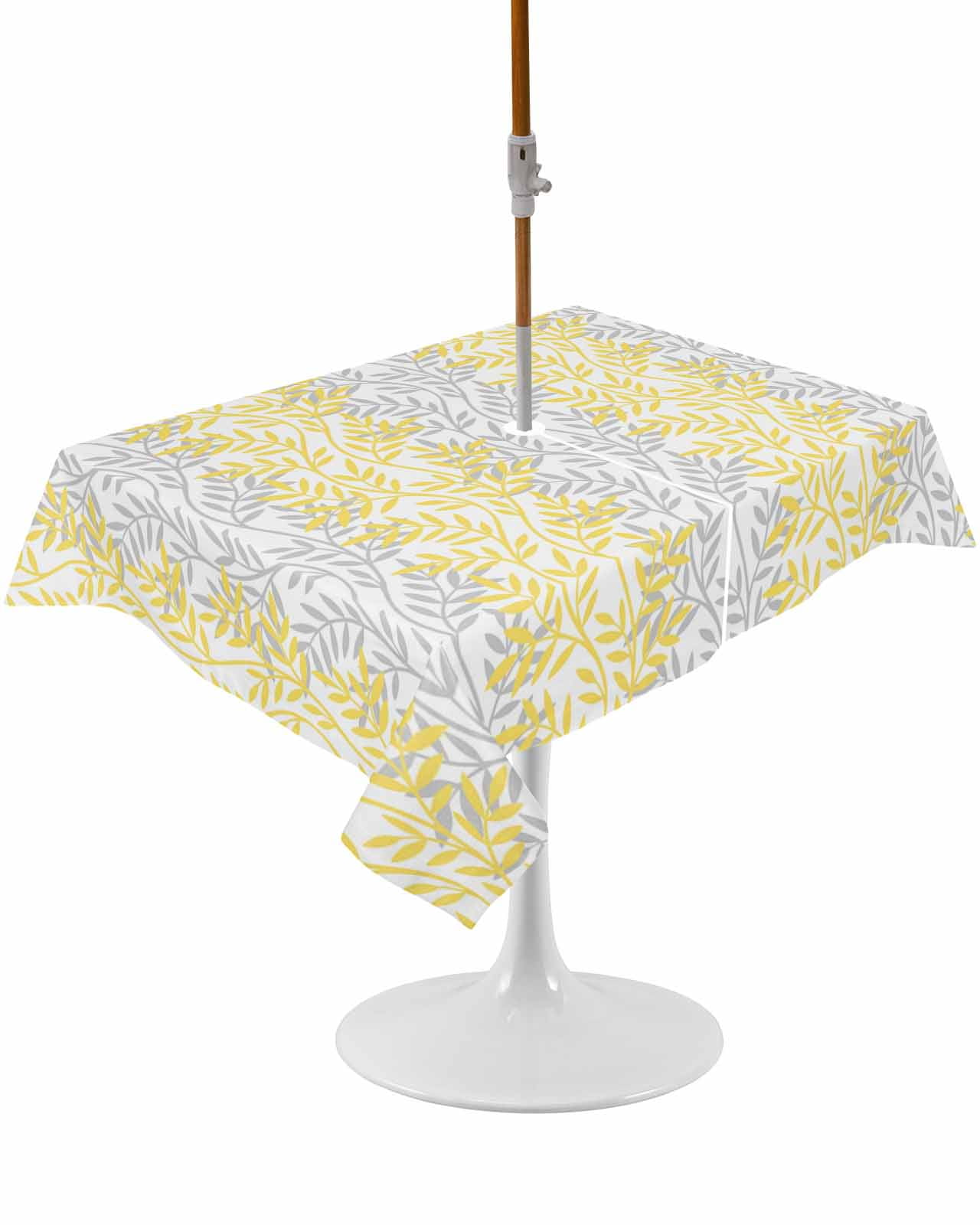 Yellow Grey Botanical Rectangle Outdoor Tablecloth, Waterproof Table ...