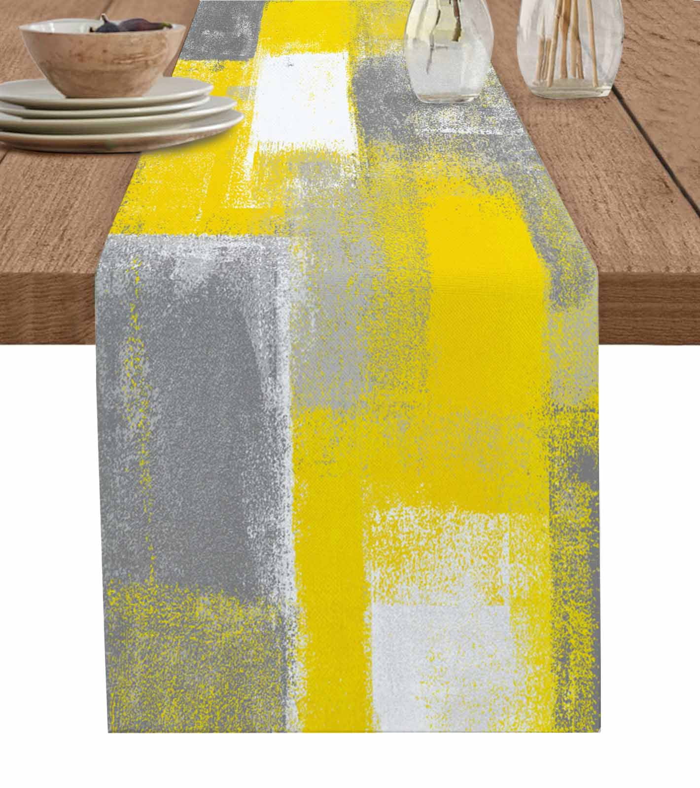 Yellow Grey Burlap Cotton Table Runner 14x72 Inches Long, Rustic ...