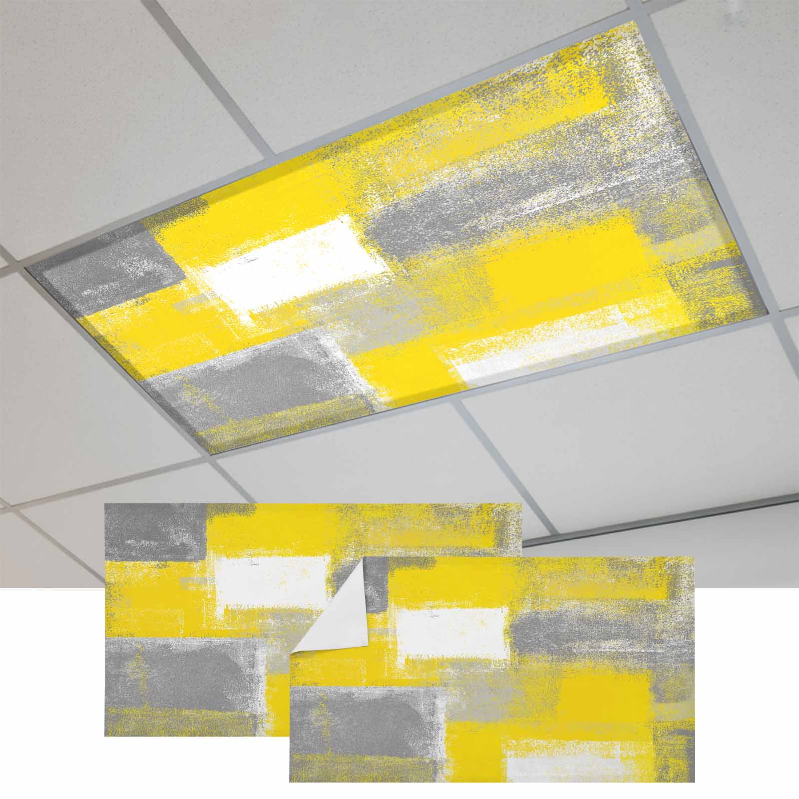 Yellow Grey Fluorescent Light Covers, Rustic Mottled Oil Painting ...
