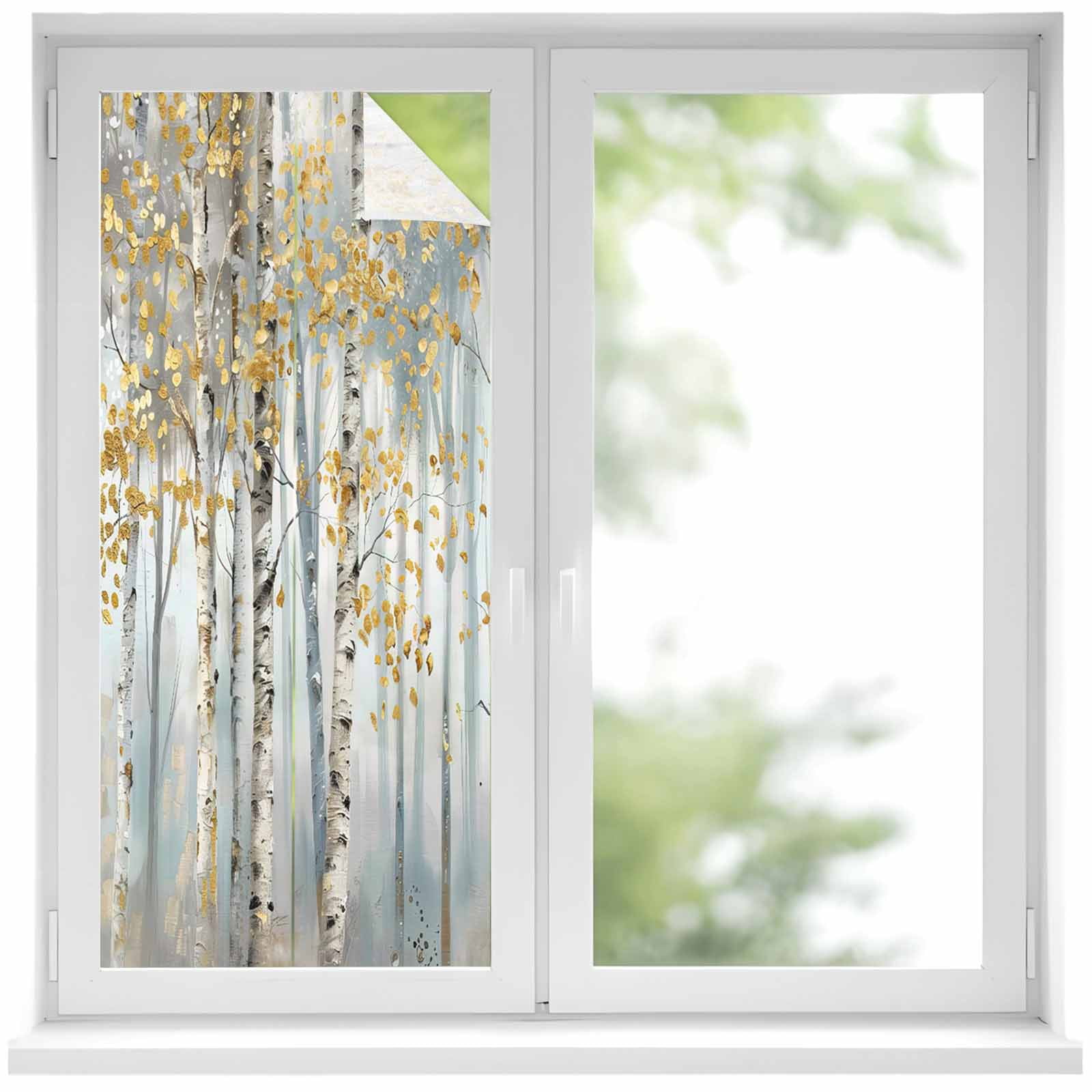 Yellow Grey Forest Window Privacy Film, Grey Modern Art Oil Painting ...