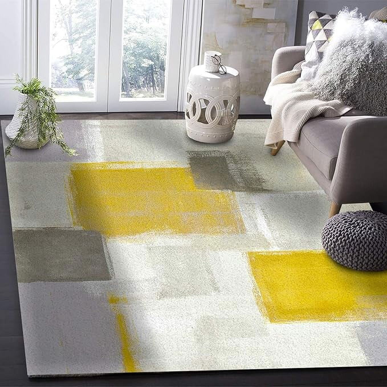 Yellow Grey Gradient Color Block Area Rug For Living Room Bedroom ...
