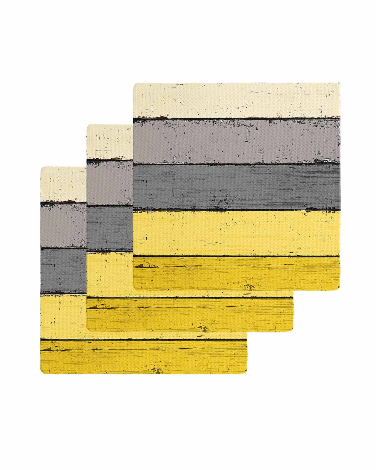 Yellow Grey Kitchen Dish Towels for Drying Dishes Set of 3, Vintage Stripe Farmhouse Wood Grain ...