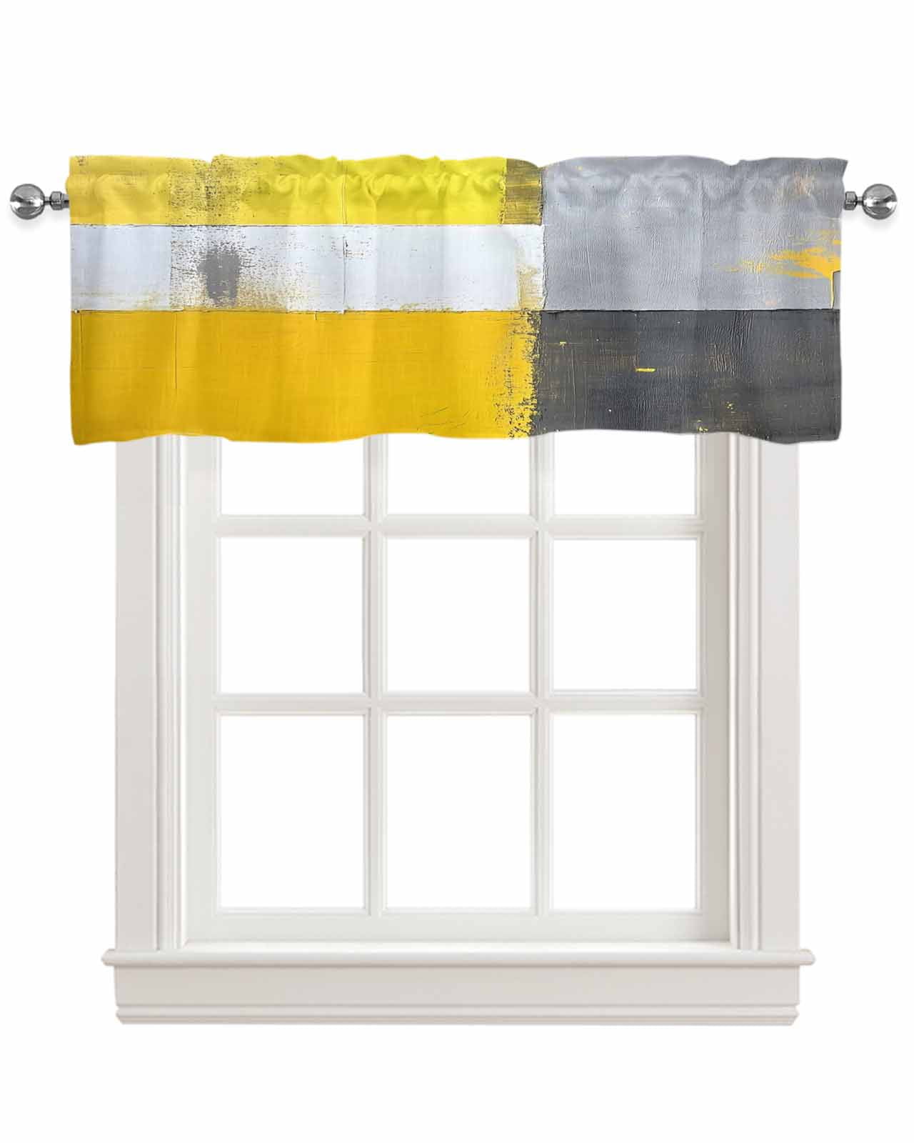 Yellow Grey Oil Painting Kitchen Valances for Windows Farmhouse Linen ...