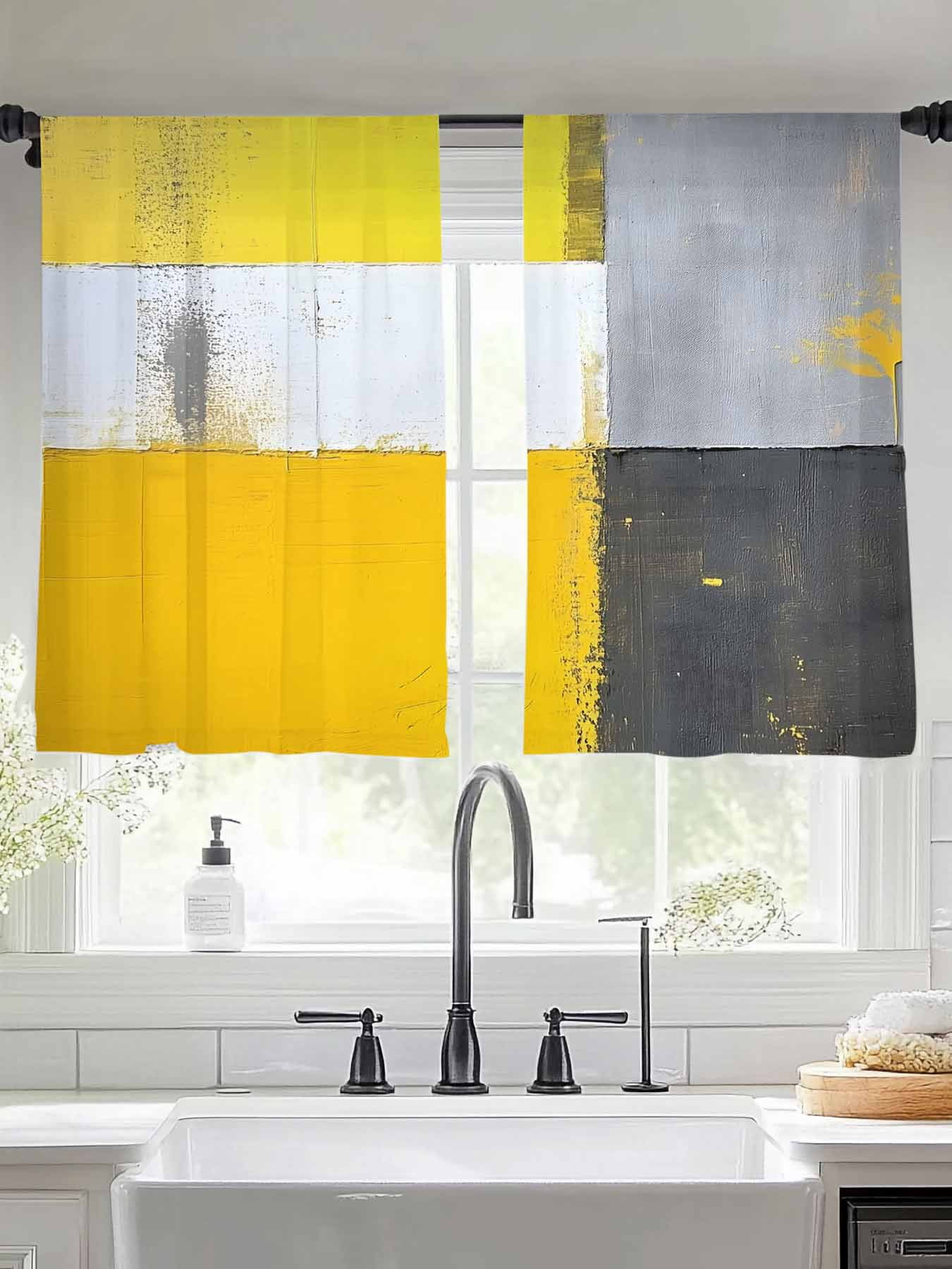 Yellow Grey Oil Painting Sheer Curtains for Living Room Bedroom ...