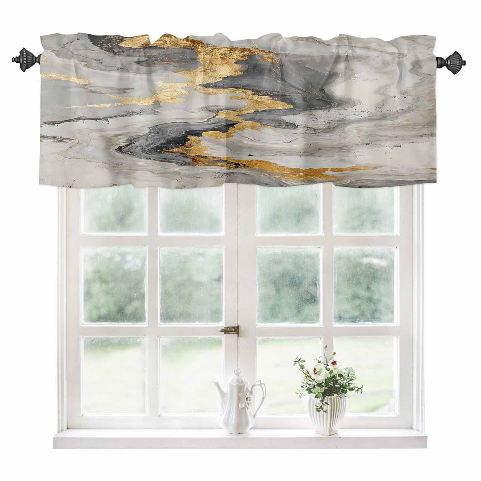 Yellow Grey Ombre Kitchen Valances for Windows 54x18 Inch Kitchen ...