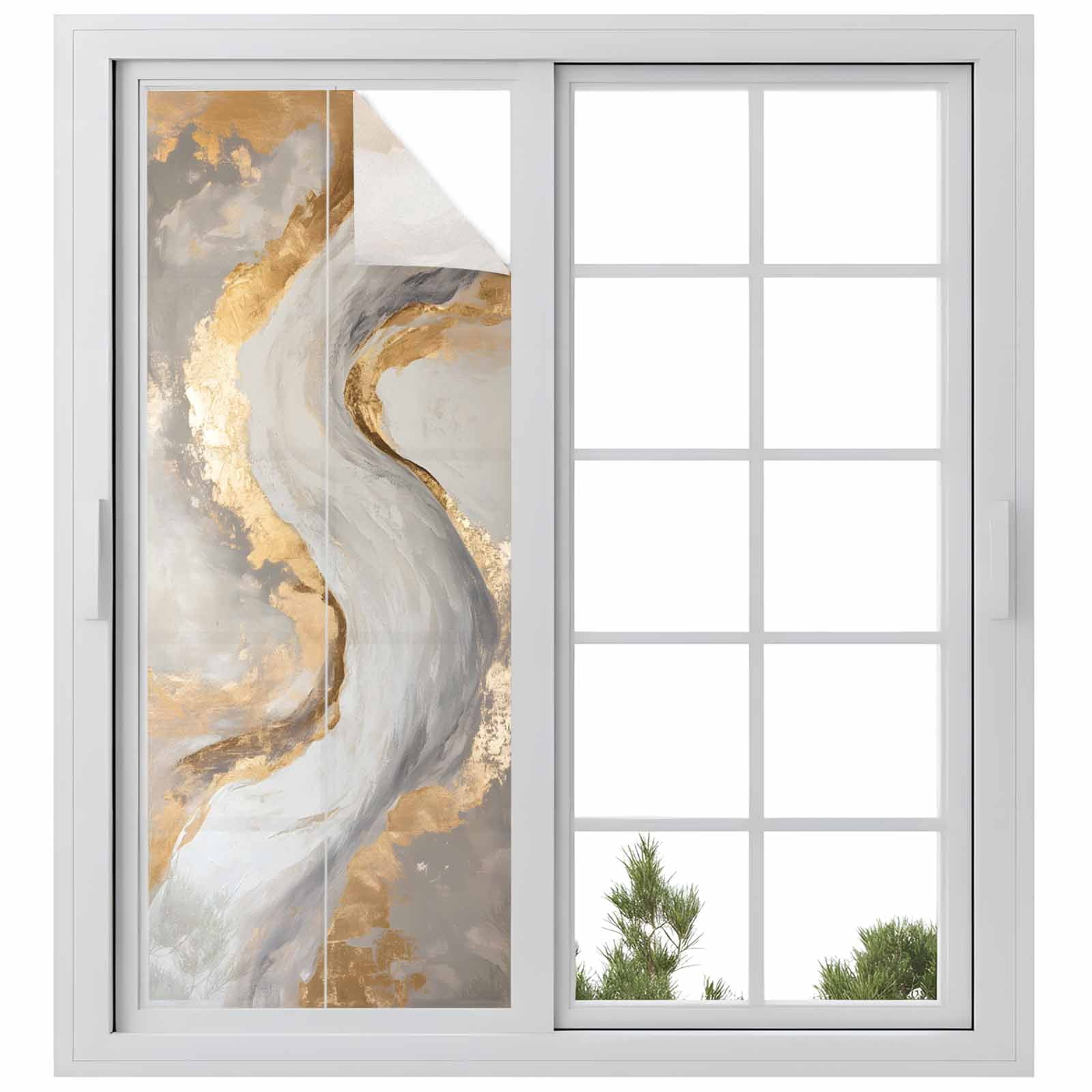 Yellow Grey Ombre Window Privacy Film, Modern Marble Ink Painting Art ...