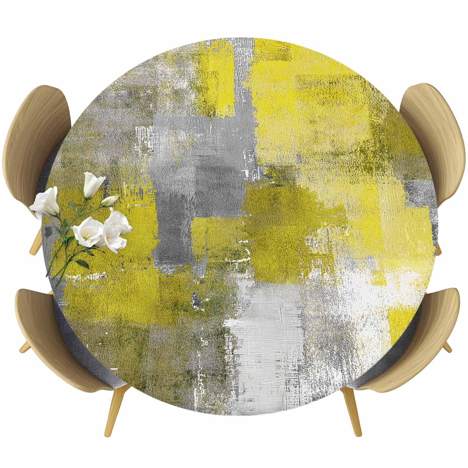 Yellow Grey Round Tablecloth 36-44 Inch Round Fitted Table Cloth with ...