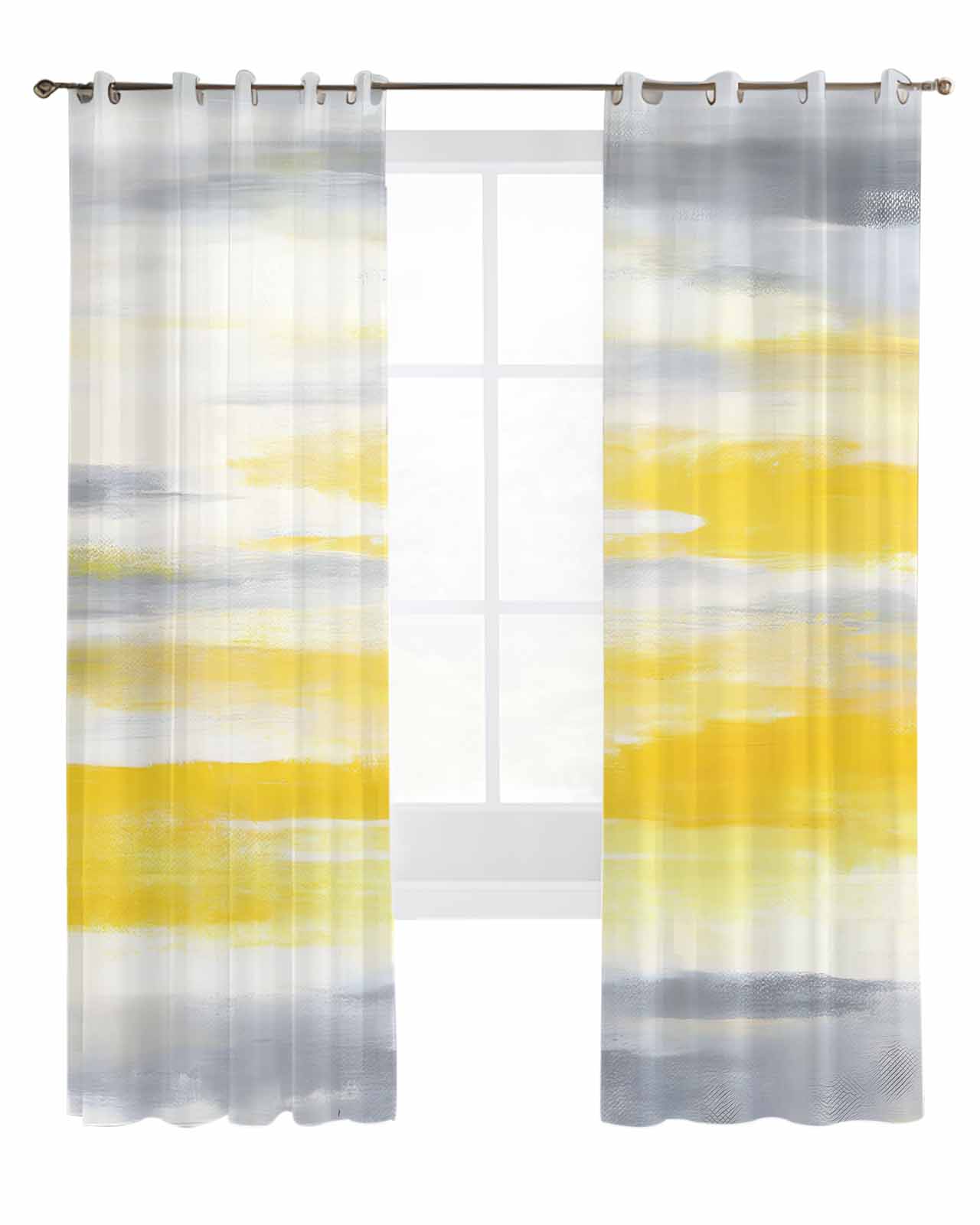 Yellow Grey Sheer Curtains 84 Inch Length 2 Panels Vintage Farmhouse ...