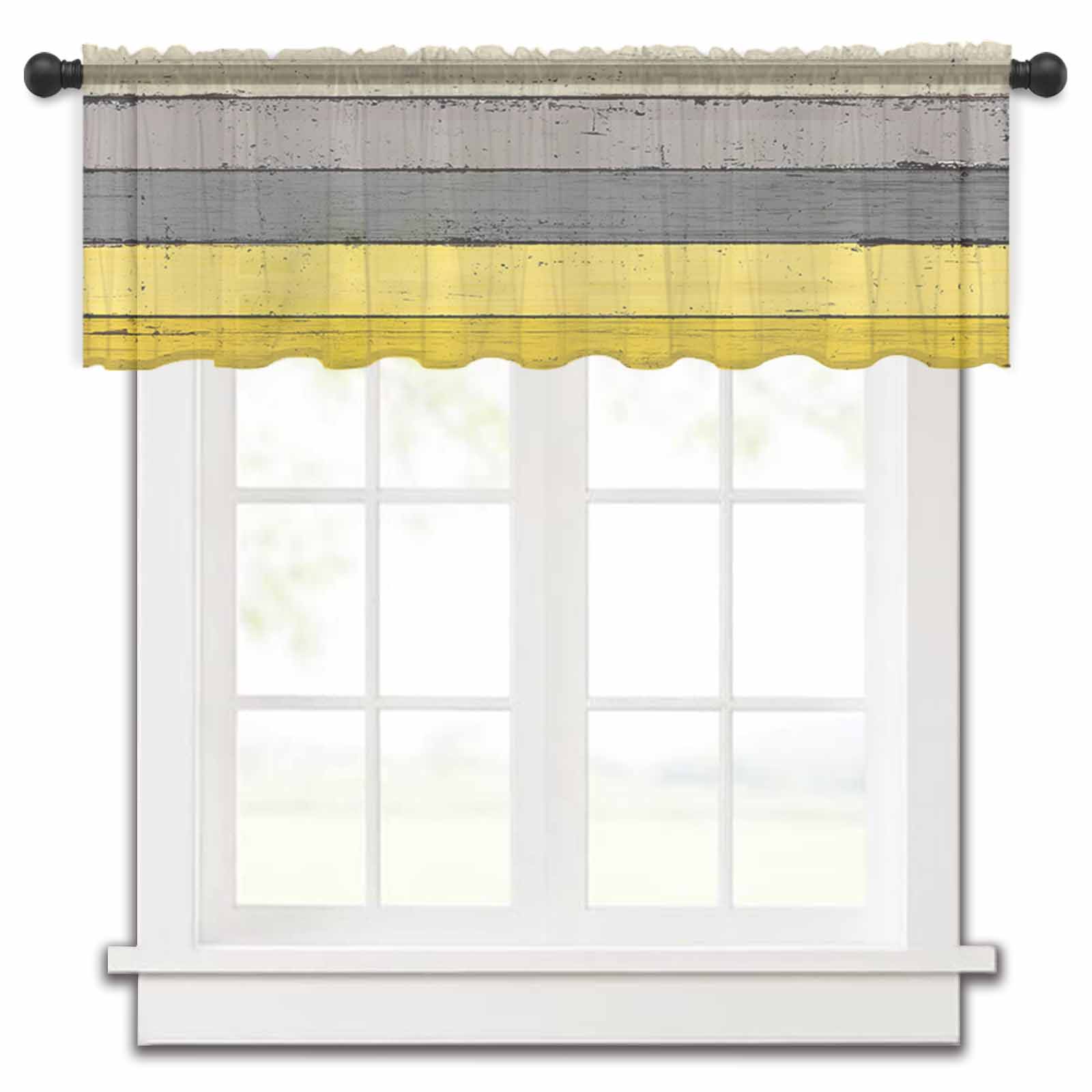 Yellow Grey Sheer Valance Curtains for Kitchen/Living Room/Bathroom ...