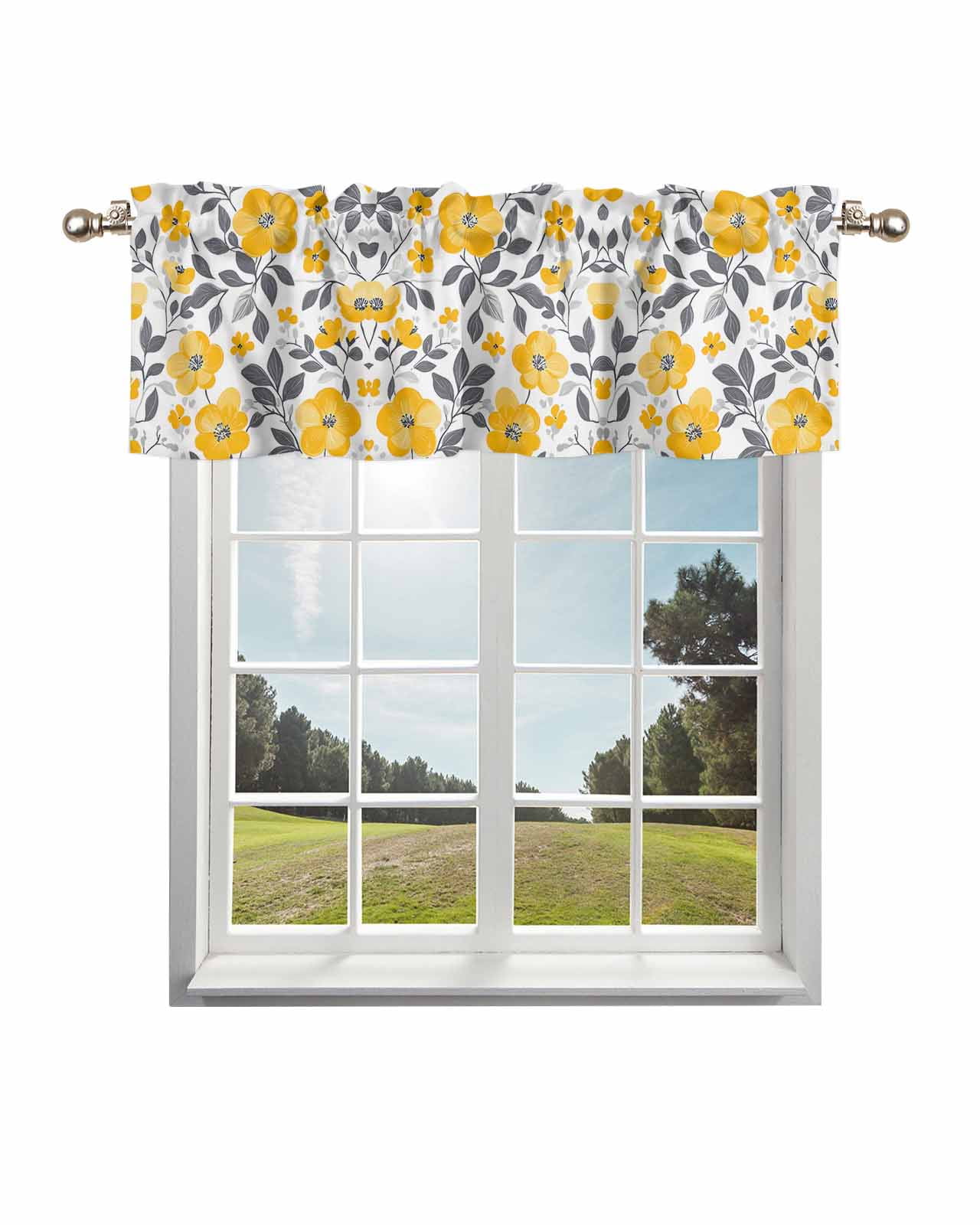 Yellow Grey Spring Floral Curtain Valance for Windows/Living Room ...