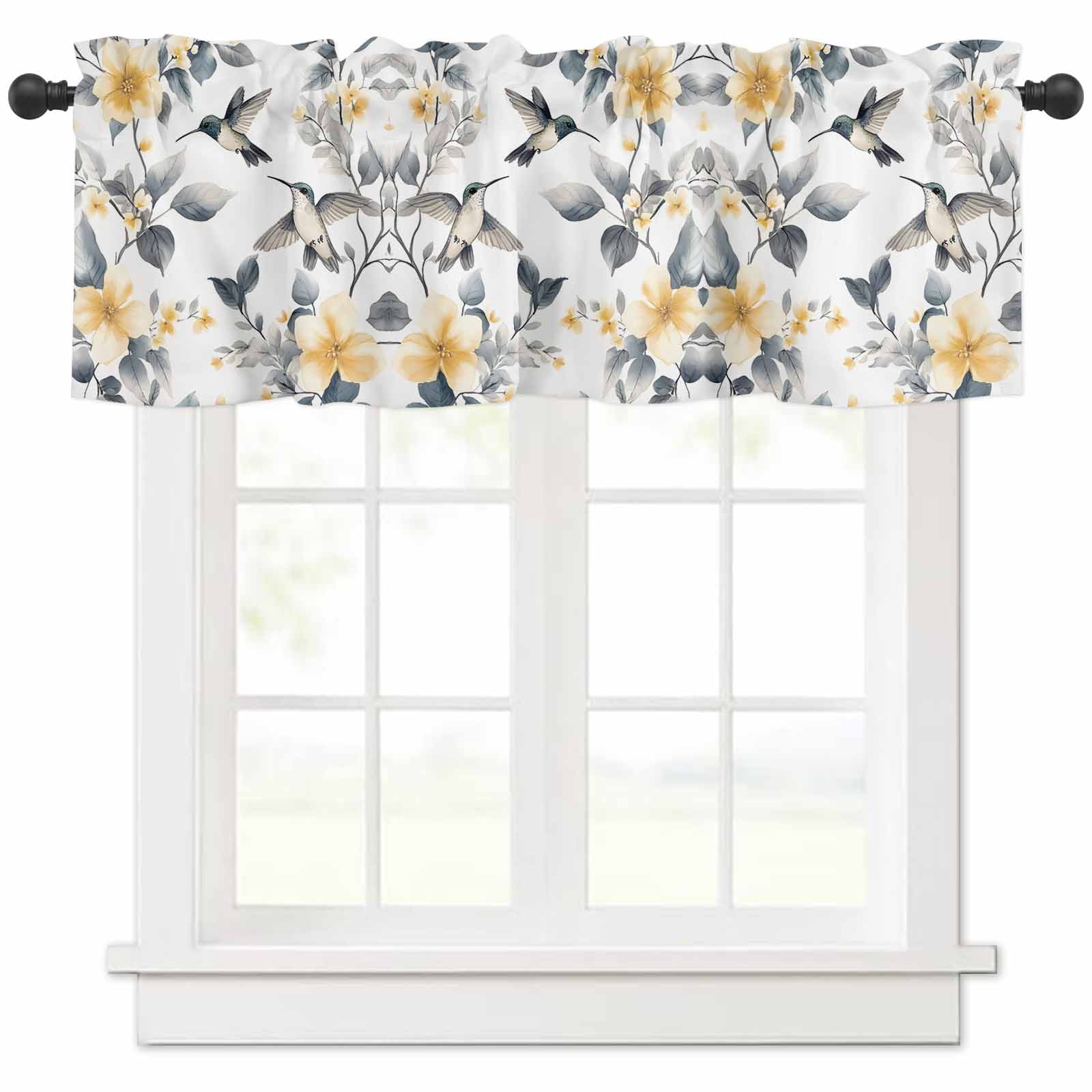 Yellow Grey Spring Floral Valances for Windows Farmhouse Kitchen ...