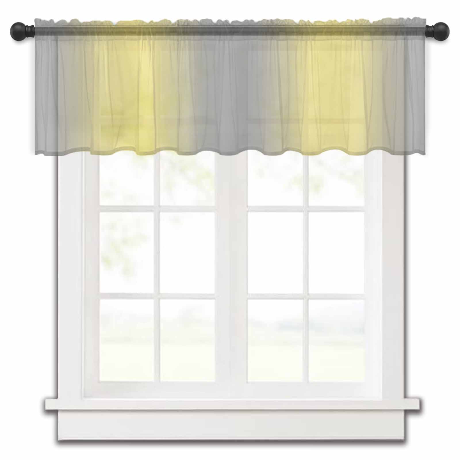Yellow Grey Stripes Sheer Valance Curtains for Kitchen/Living Room ...