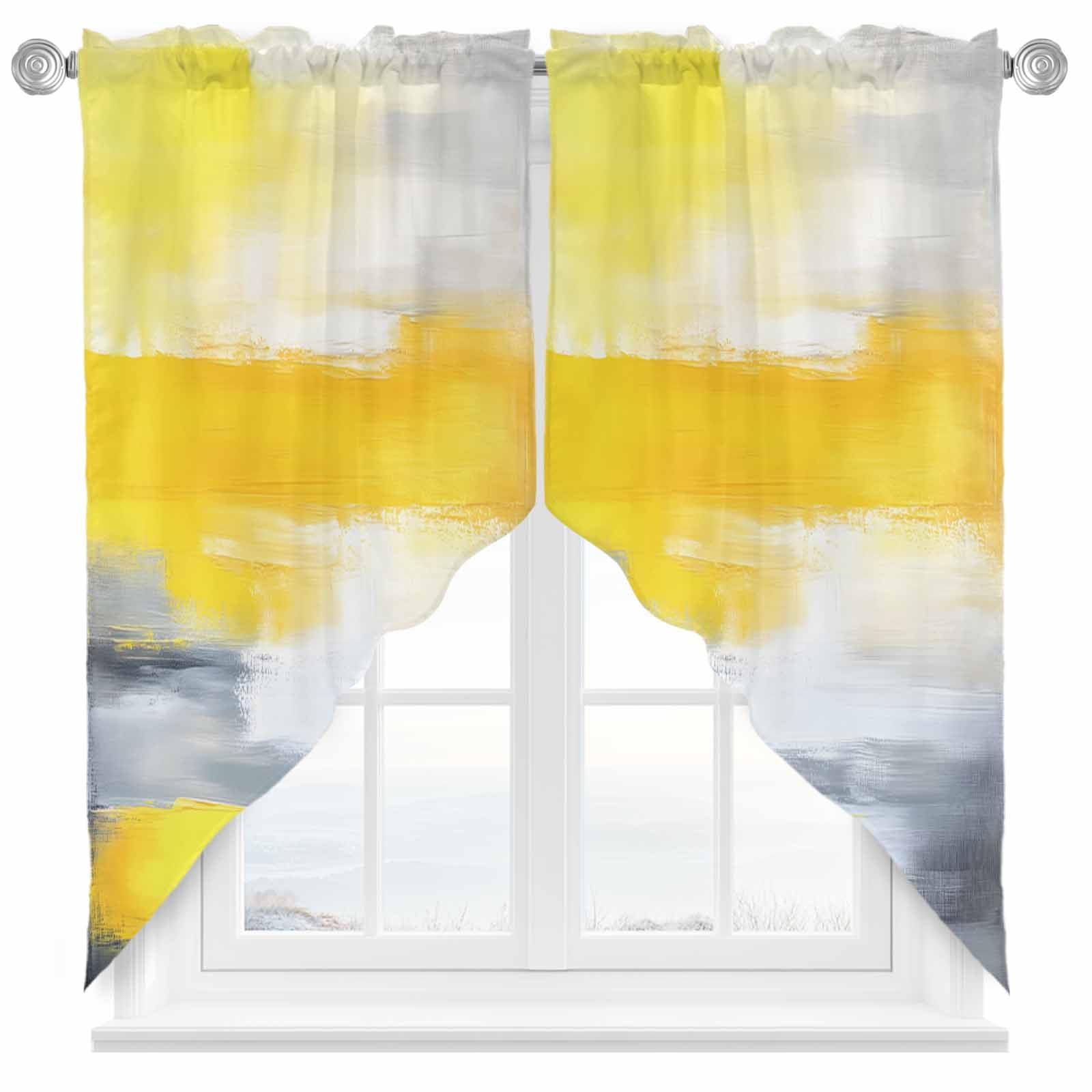 Yellow Grey Swag Curtain Valance for Windows, Abstract Modern Art ...