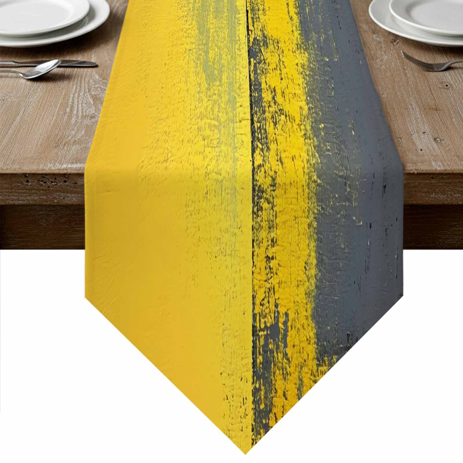 Yellow Grey Table Runner Linen Burlap Table Runner 72 Inches Long Oil ...