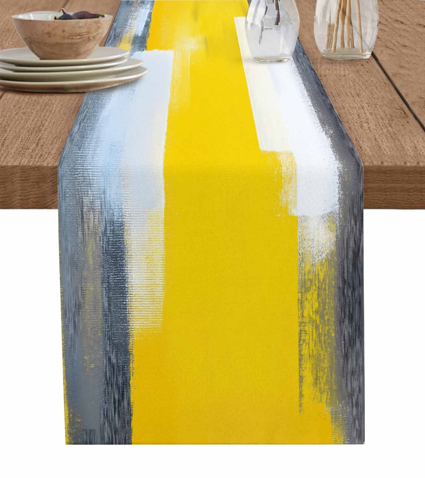 Yellow Grey Table Runner Oil Painted Modern Abstract Vintage ...